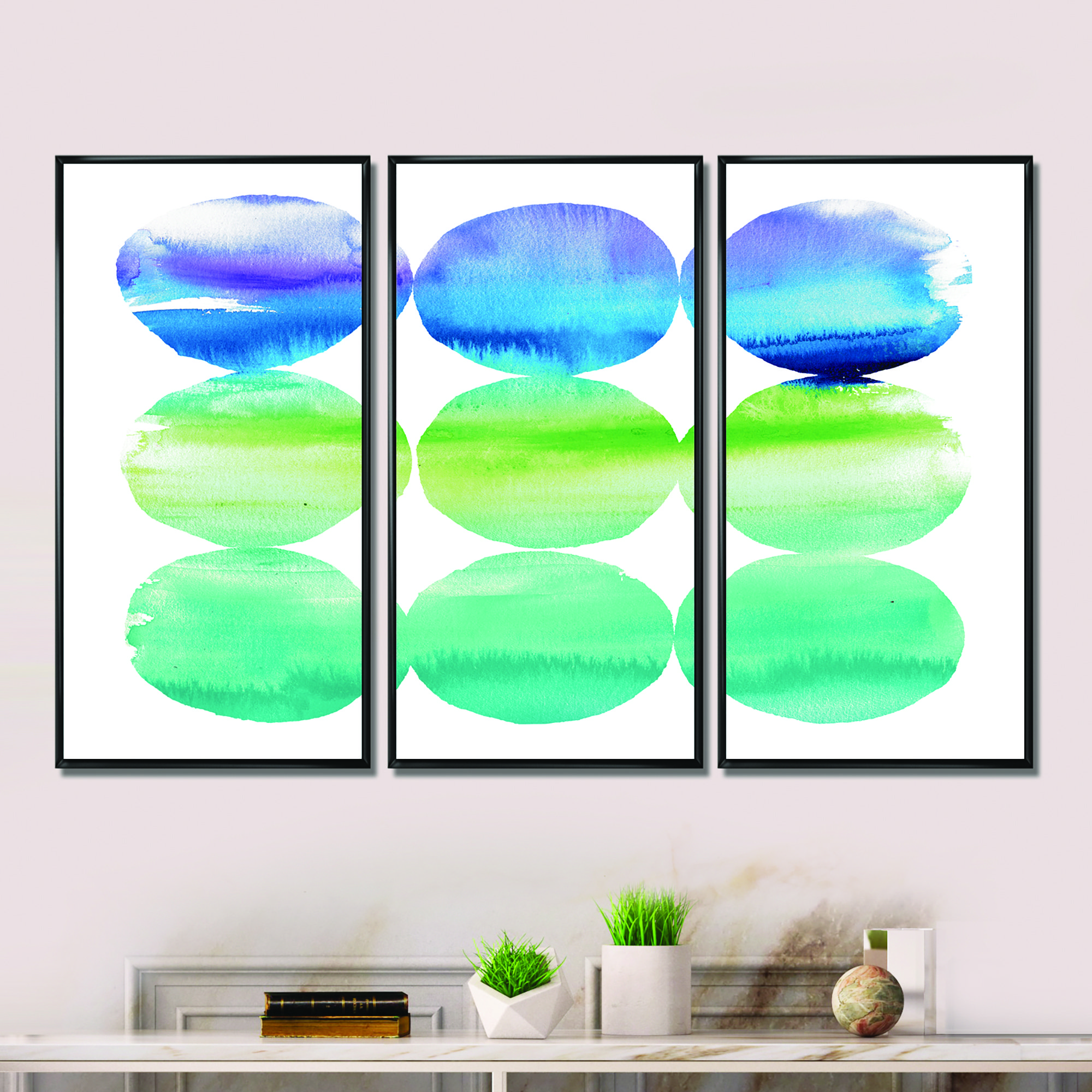 Orren Ellis Circle Abstract Blue Colorfields III - 3 Piece Painting on ...
