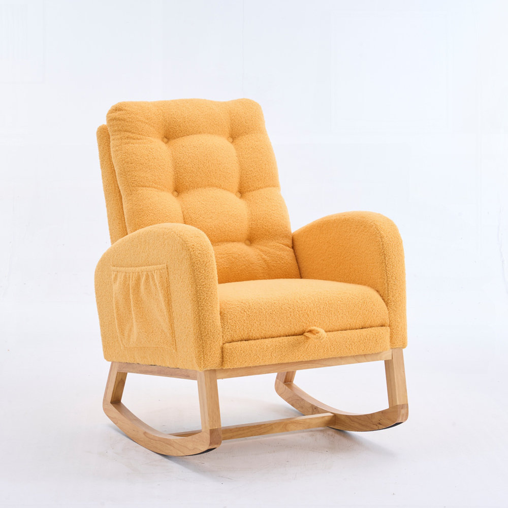 Latitude Run® Upholstered Rocking Chair with Solid Wood Base High-Back ...