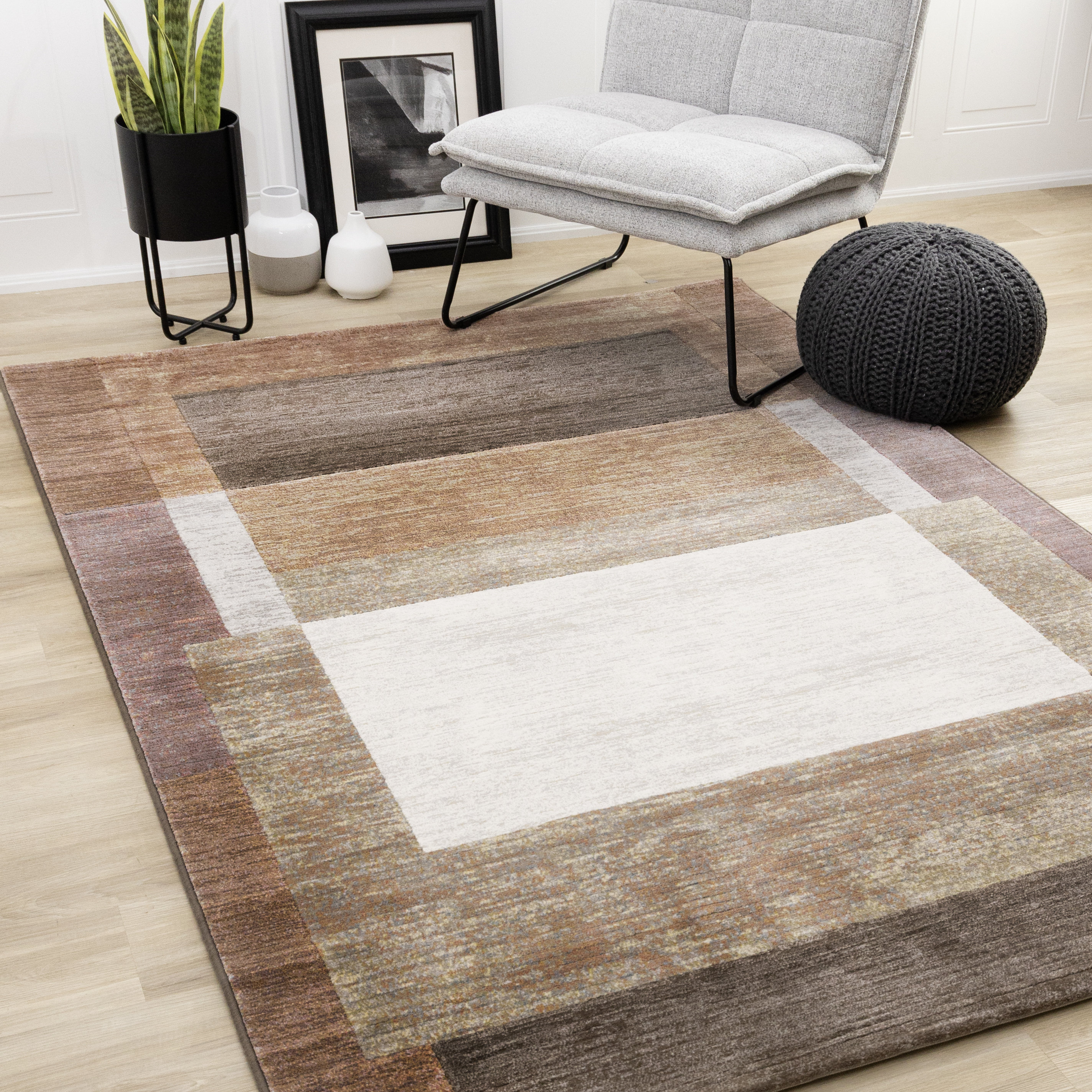 17 Stories Isser Rustic Brown Cream Vintage Style High-Traffic Area Rug ...