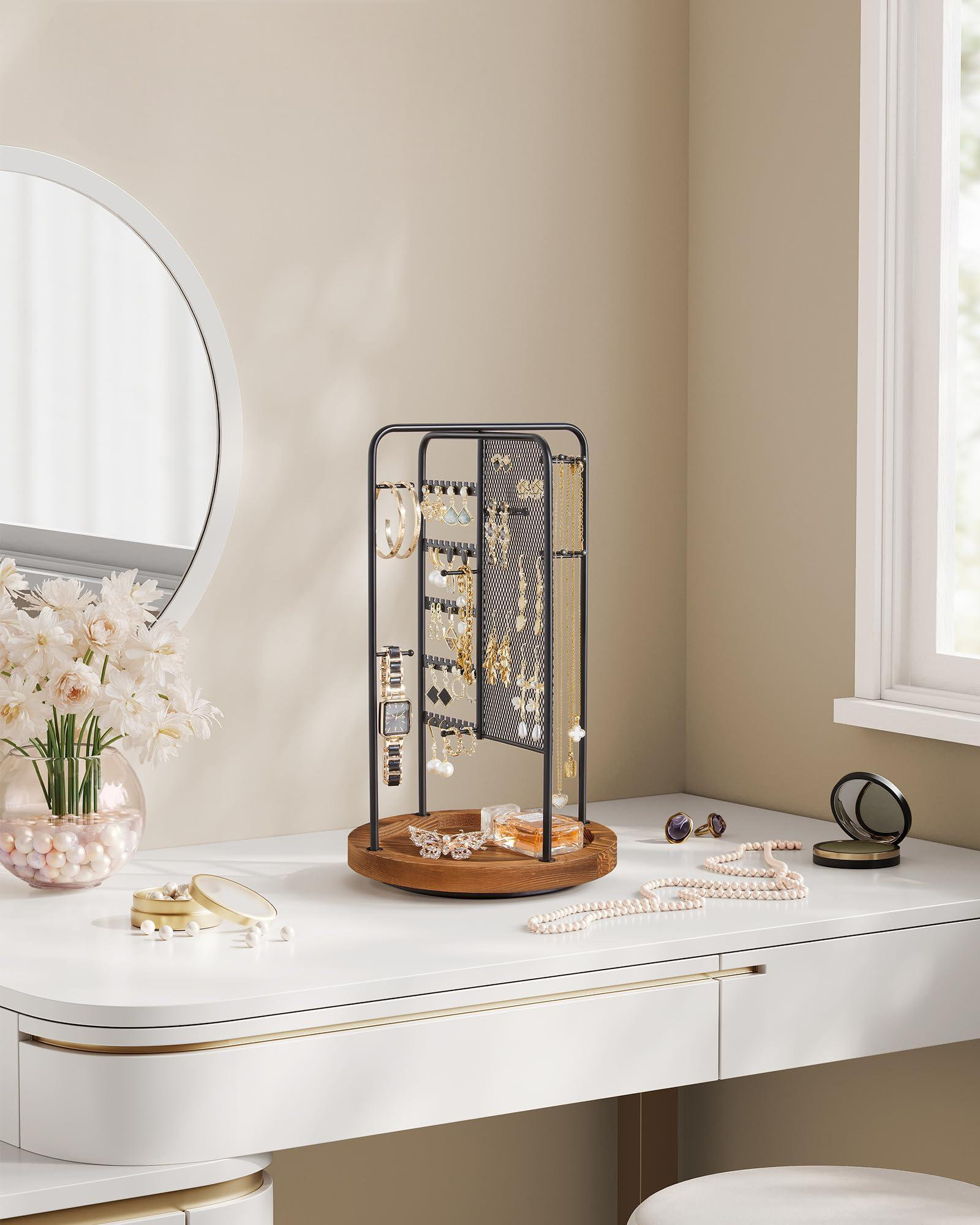 17 Stories Revolving Jewellery Display Stand, Metal Frame, 4 Separate ...