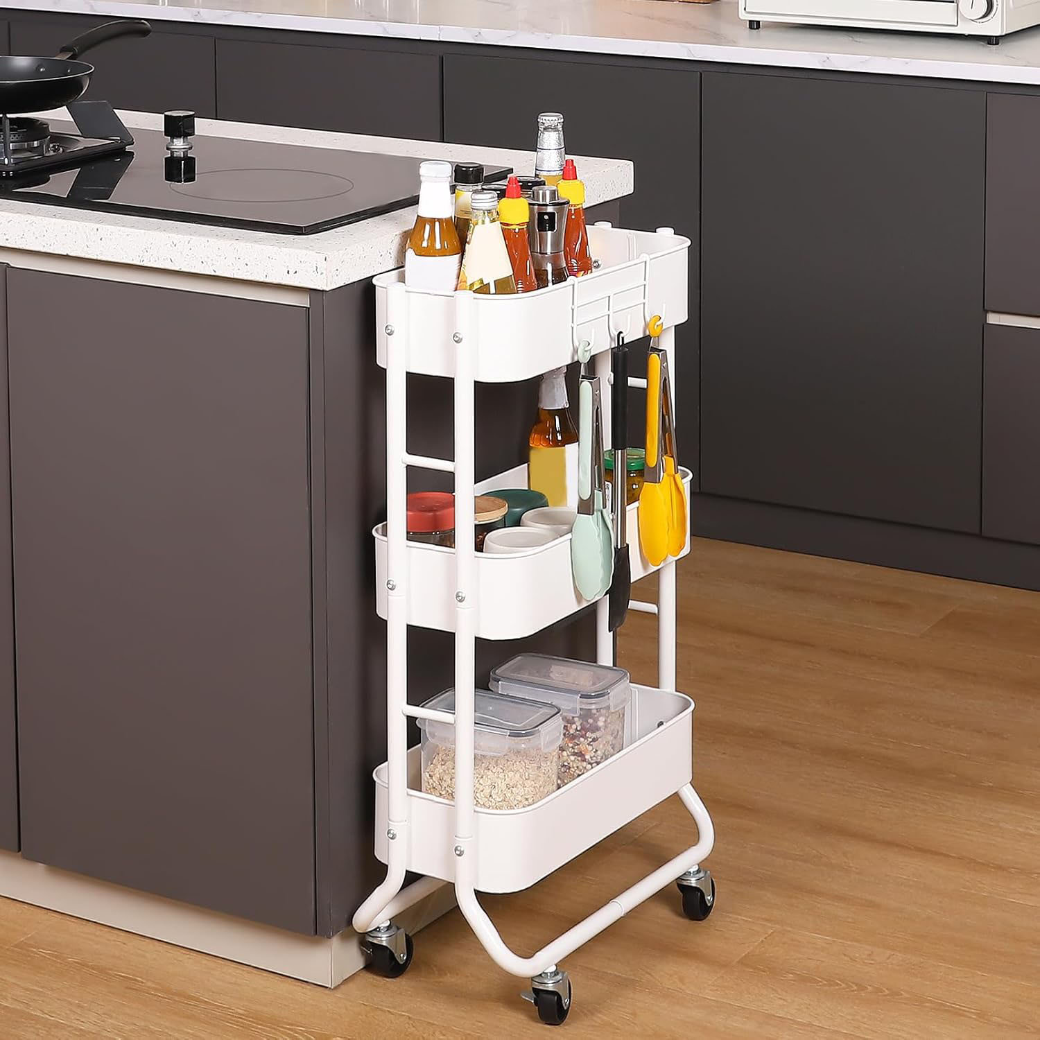 Rebrilliant Wine Rack And Glass Holders, Rolling Wine Cart For Kitchen ...