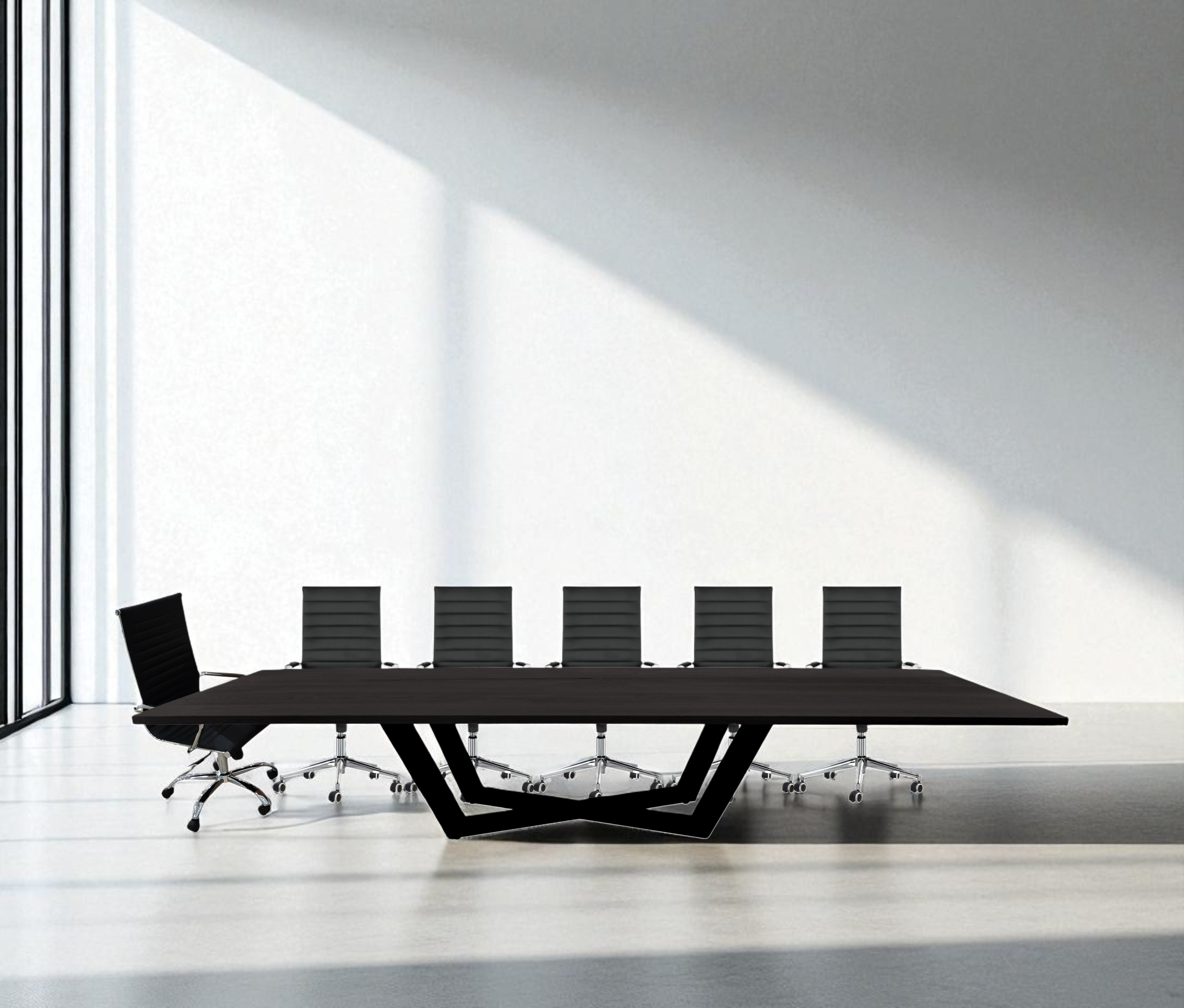 Ebern Designs Thakur 120" Solid White Oak Rectangular Black Conference ...