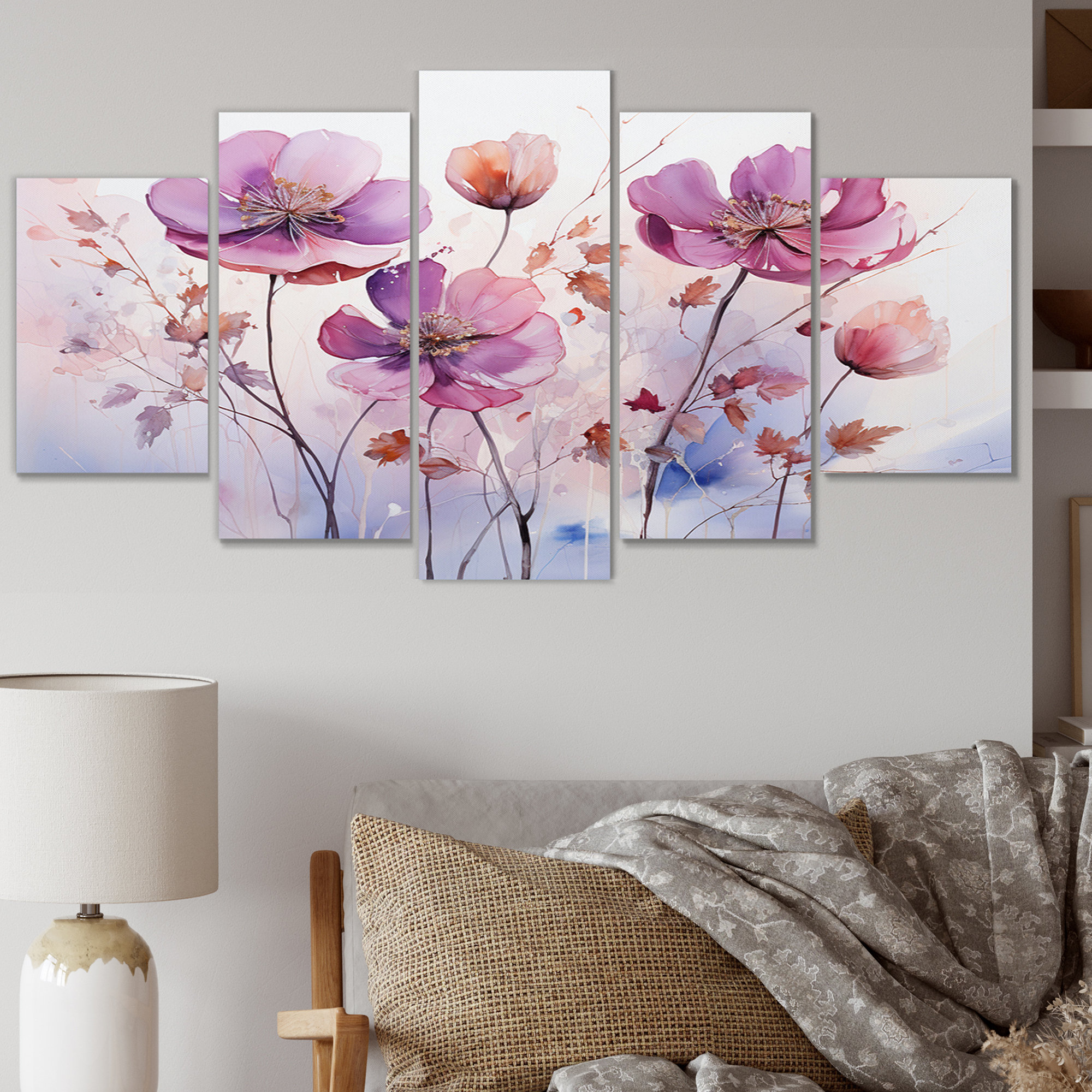 Design Art Purple Ethereal Blooms I On Metal 5 Pieces Print | Wayfair