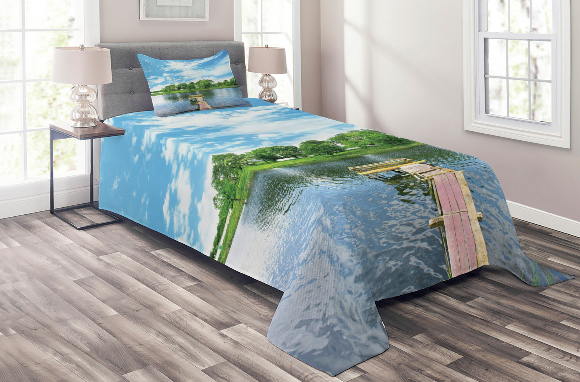 Ambesonne Blue Microfiber Modern & Contemporary Coverlet / Bedspread ...