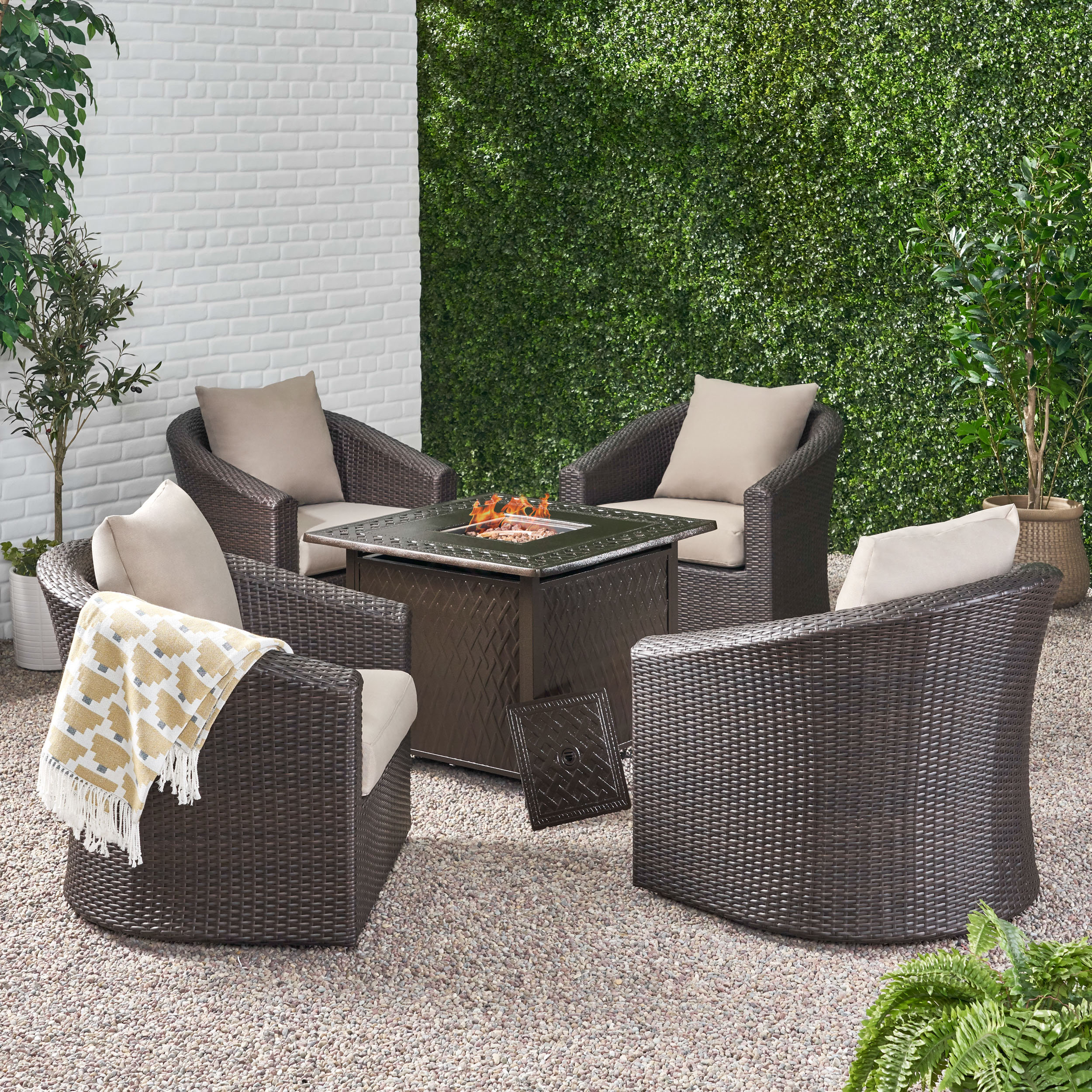 Latitude Run® Rafael 5 Piece Rattan Multiple Chairs Seating Group with ...