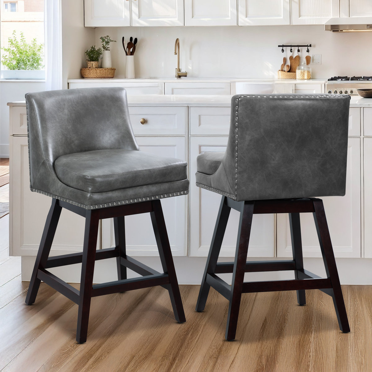Latitude Run® 26 Inch Counter Height Bar Stool(Set of 2), Swivel Modern ...