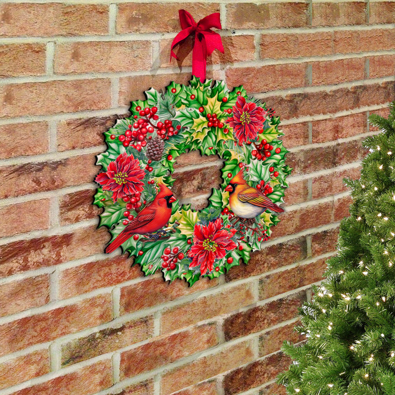 The Holiday Aisle® Fifi Cardinal Garland Wreath Christmas Wooden Door ...