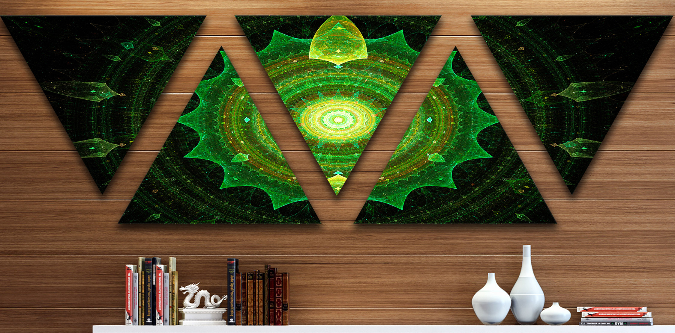 East Urban Home 'Cabalistic Green Fractal Sphere' 5 Piece Graphic Art ...
