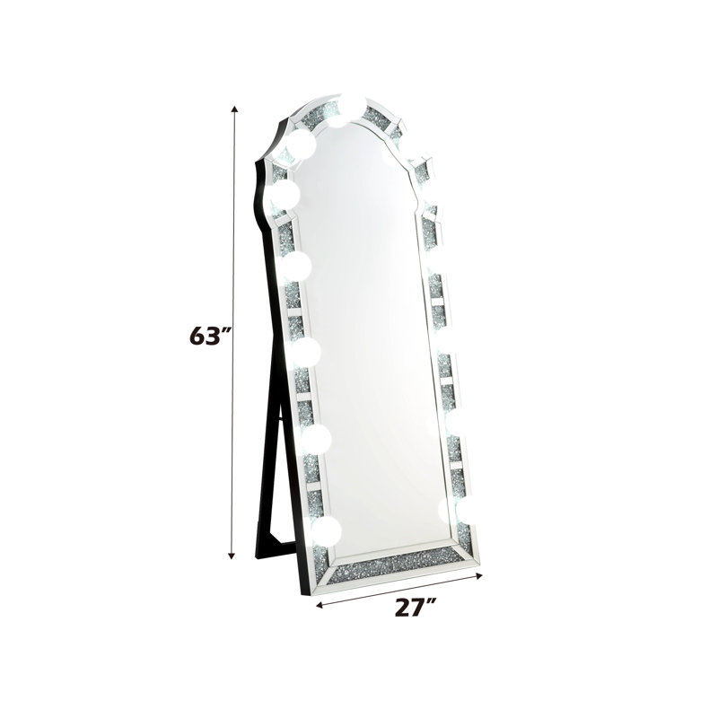 Everly Quinn Echelle Glam Beveled Floor Mirror in Mirrored & Faux ...