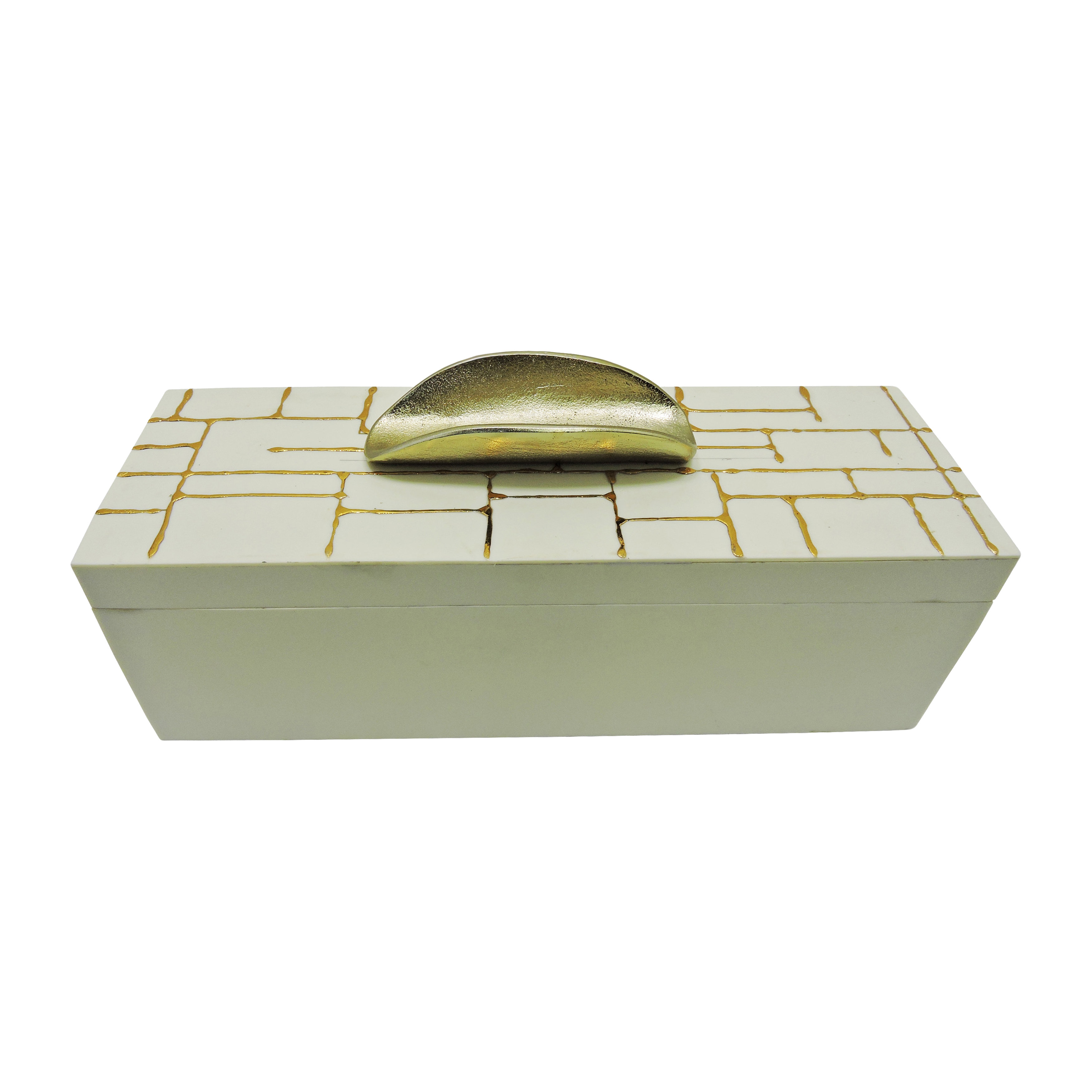 Everly Quinn 18" Gomez Gold Resin Rectangle Box, 8"H - 18" x 6" x 8 ...