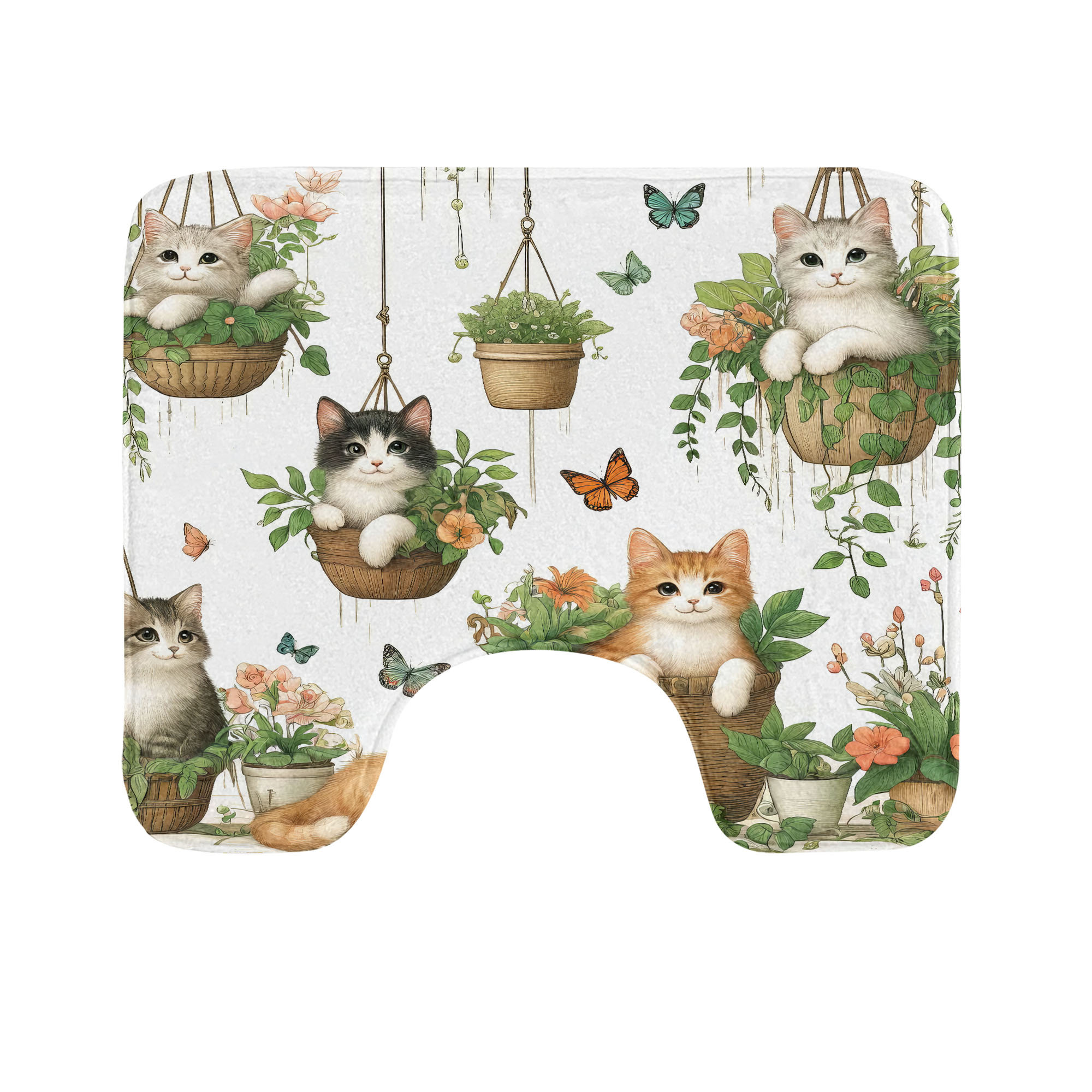 Dakota Fields Cats Toilet Mat U-Shape Bathroom Rug 20" Cocoa Green ...