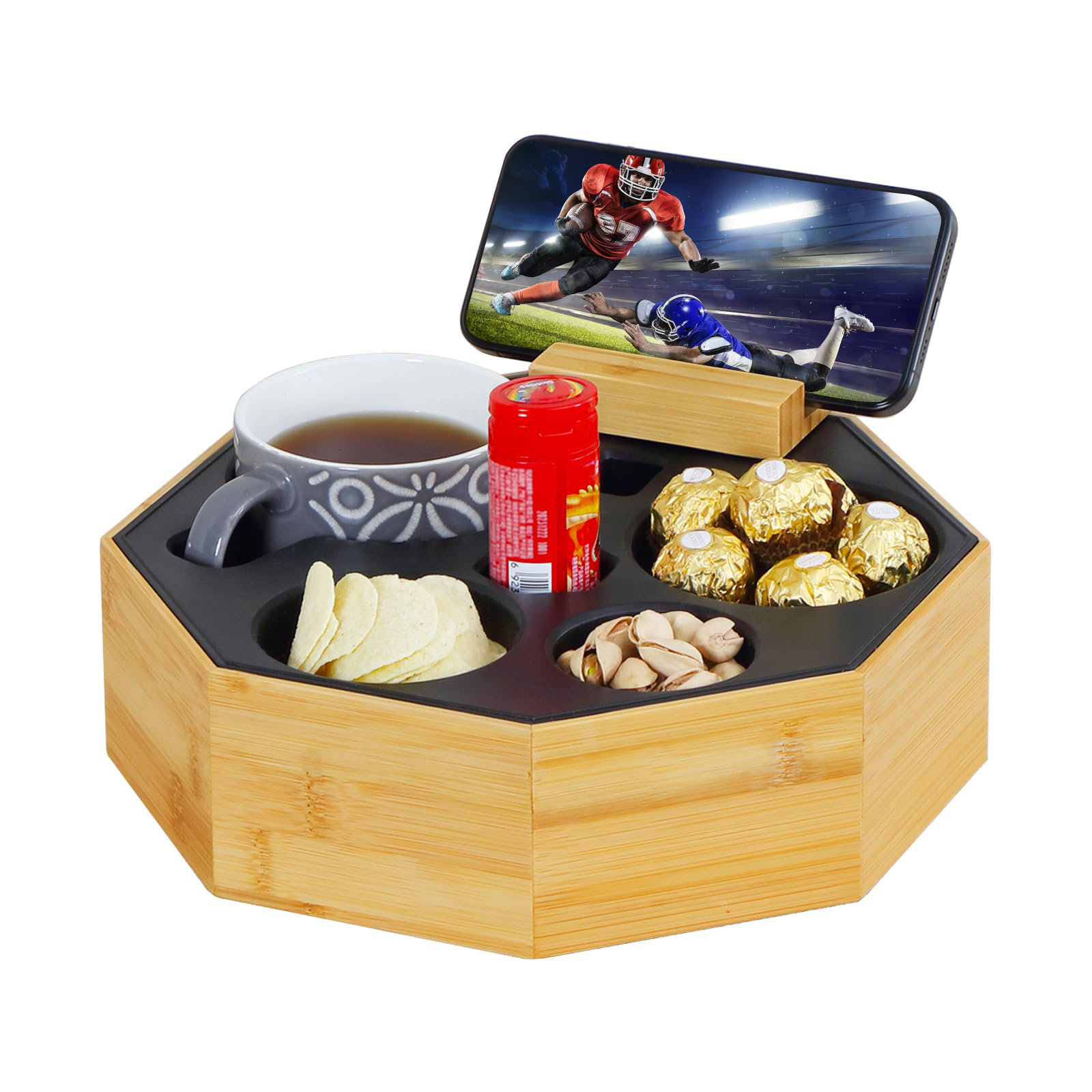 Latitude Run® Couch Cup Holder Tray, Octagonal Silicone Bamboo Sofa Cup ...