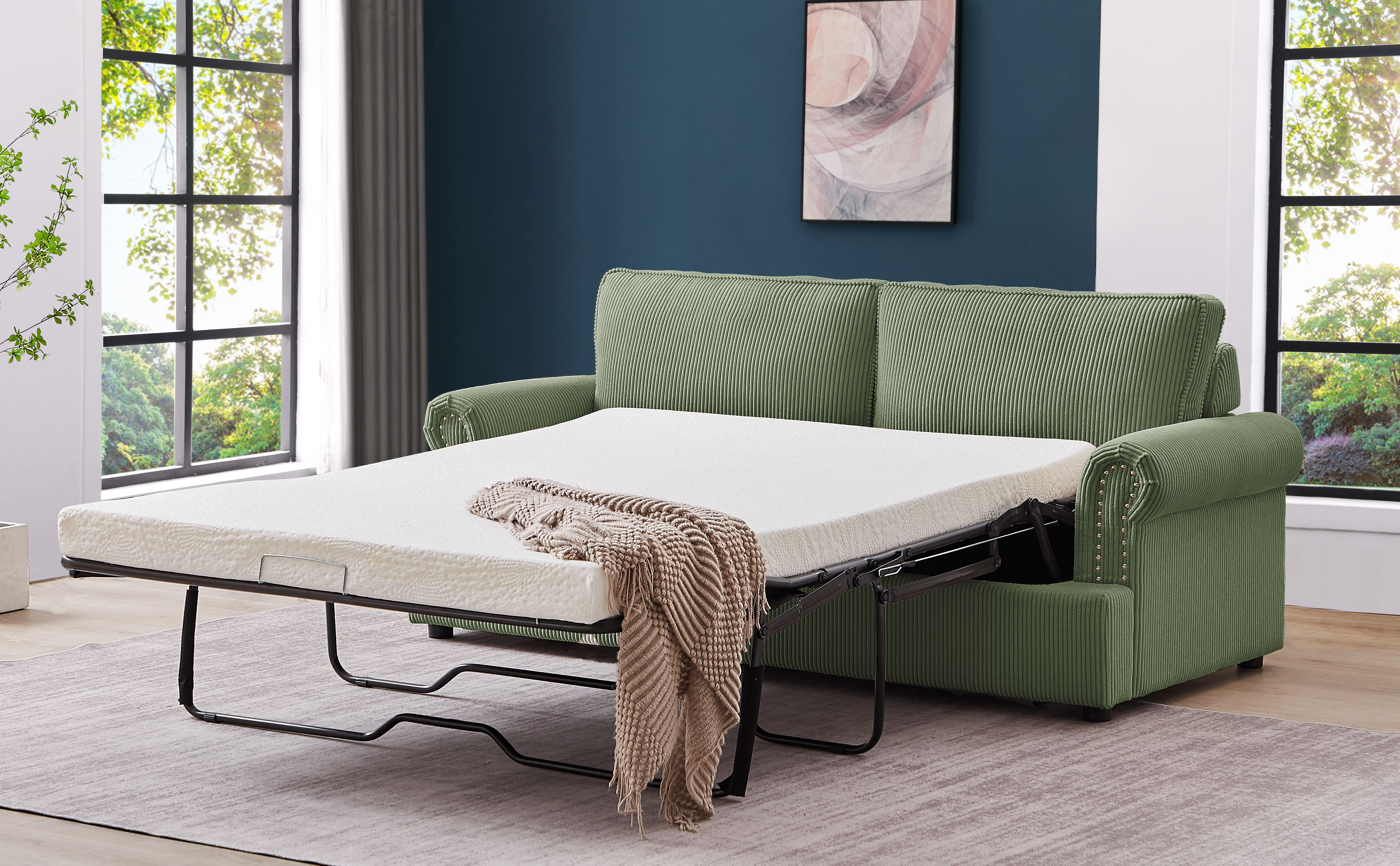 Red Barrel Studio rolled arms nailhead trim 76'' sleeper sofa | Wayfair