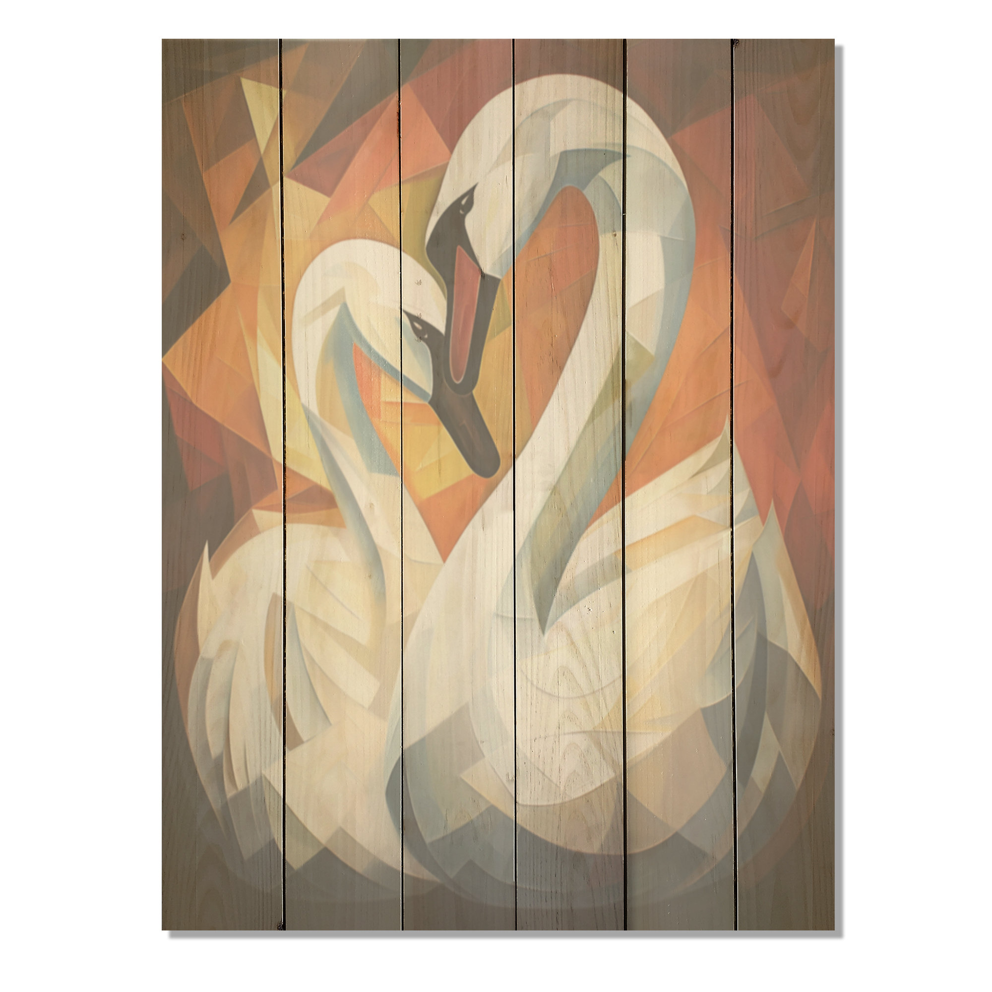 Lark Manor™ Cubic Swan Sonata Melody I - Swans Wood Art On Natural Pine ...