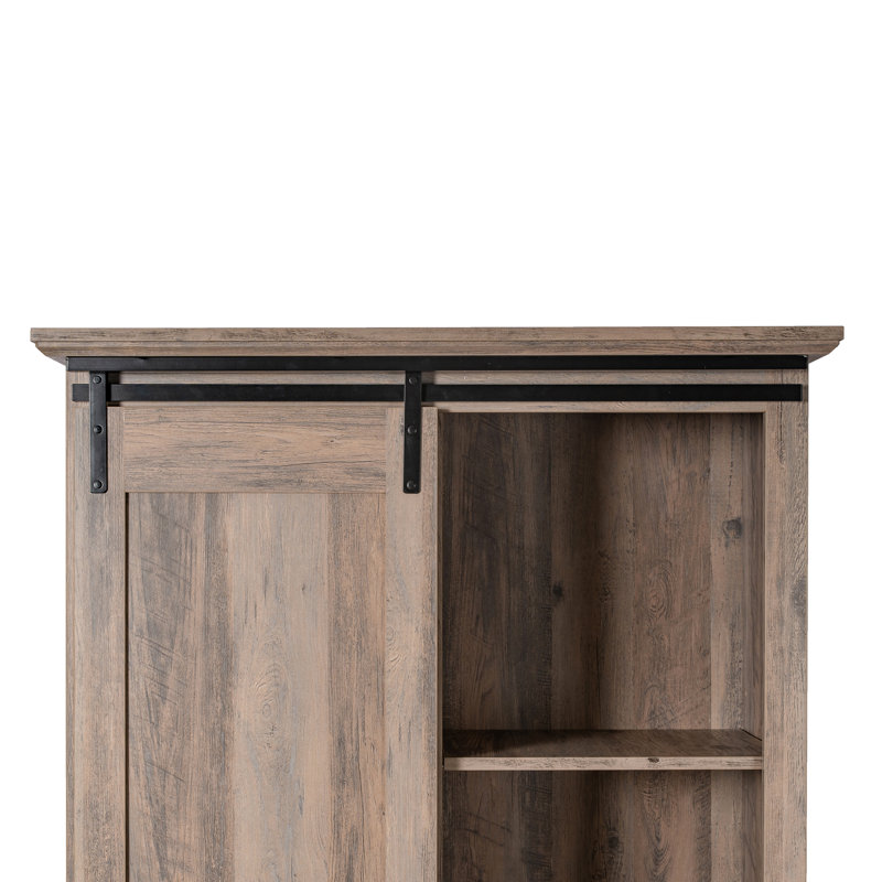 Gracie Oaks Rustic Farmhouse Storage Cabinet Bookcase with Sliding Barn ...
