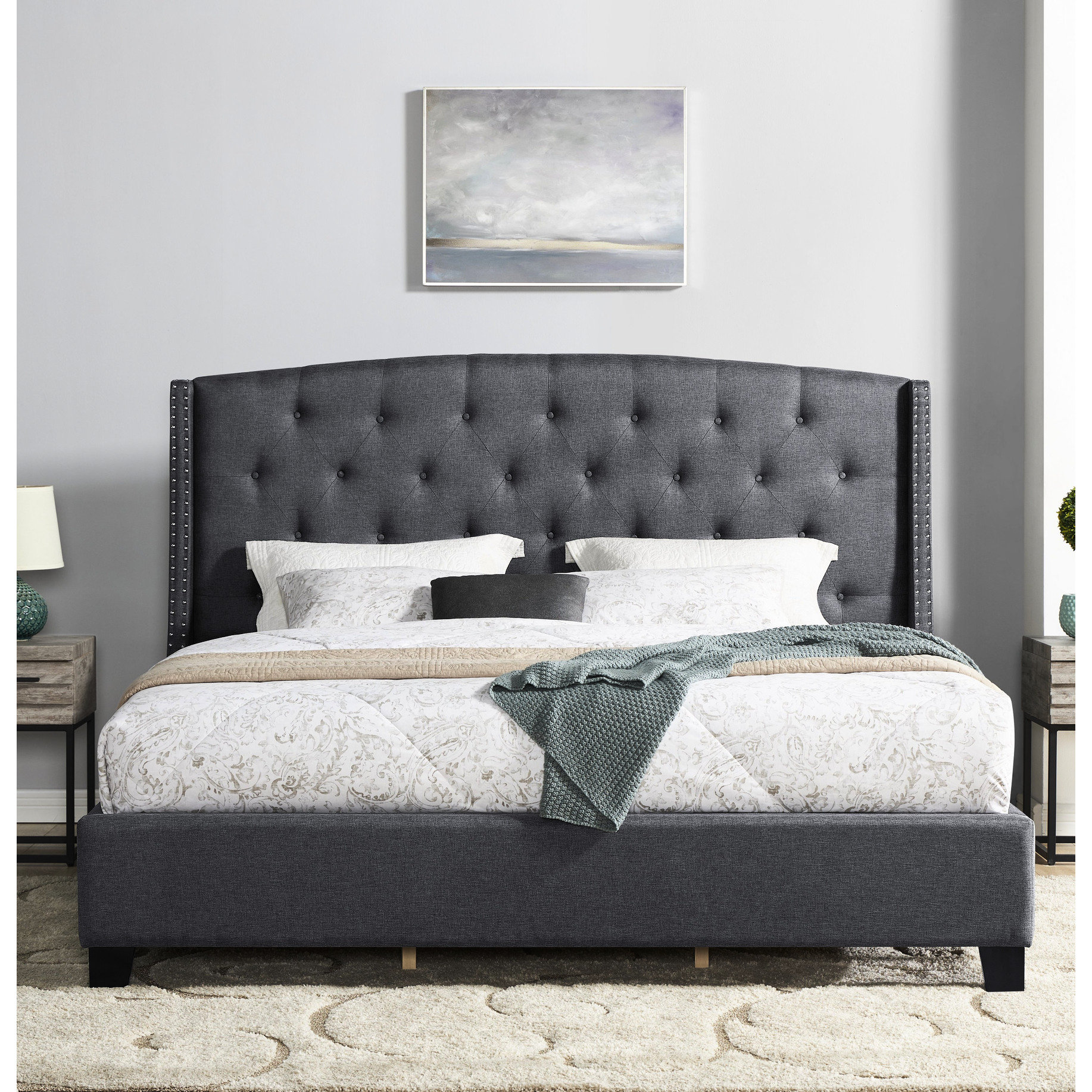 Red Barrel Studio® Bedroom Gray Upholstered Bed With Button Tufting And ...