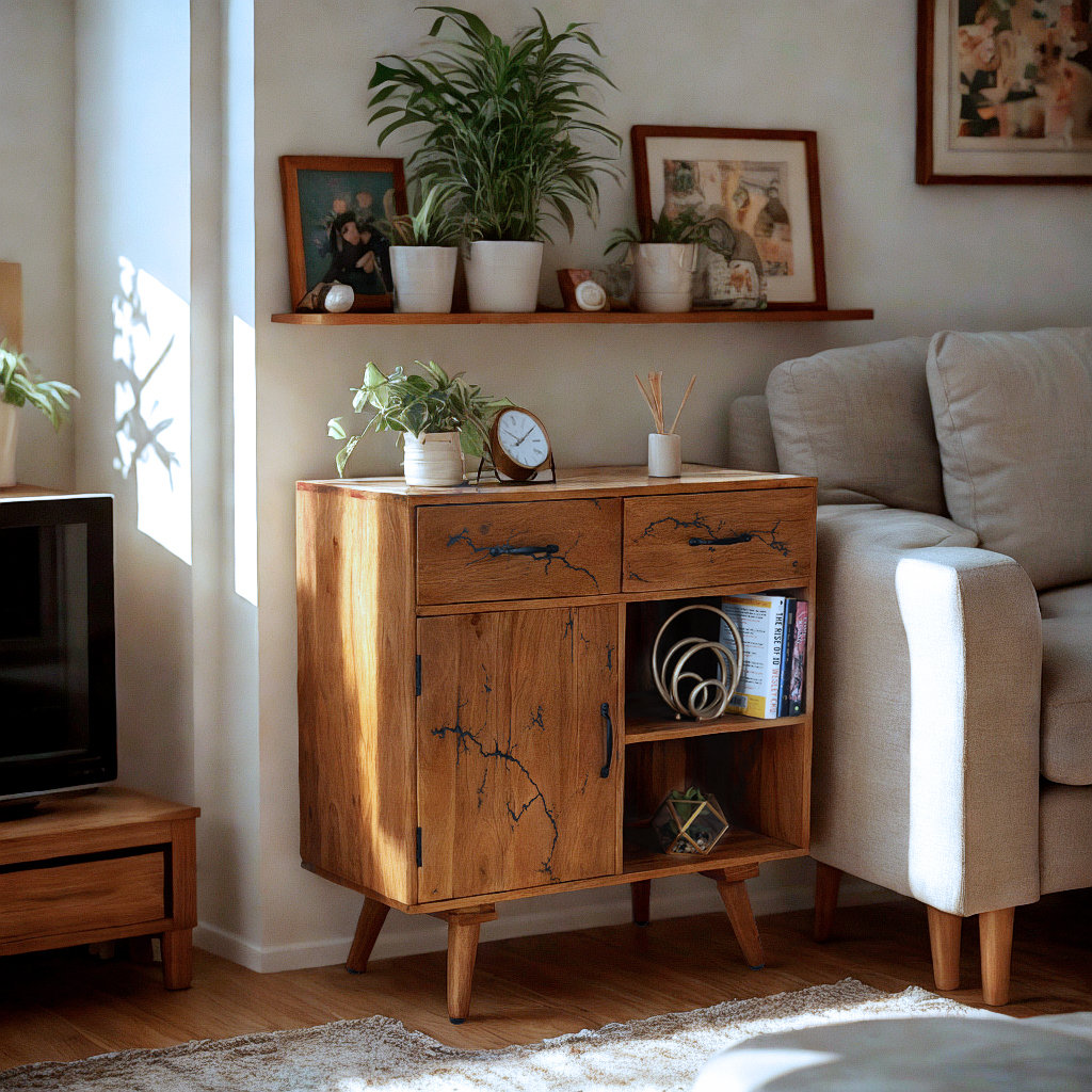 RRI Goods Mango Wood Storage Cabinet – 36" Fractal Burn Sideboard With ...