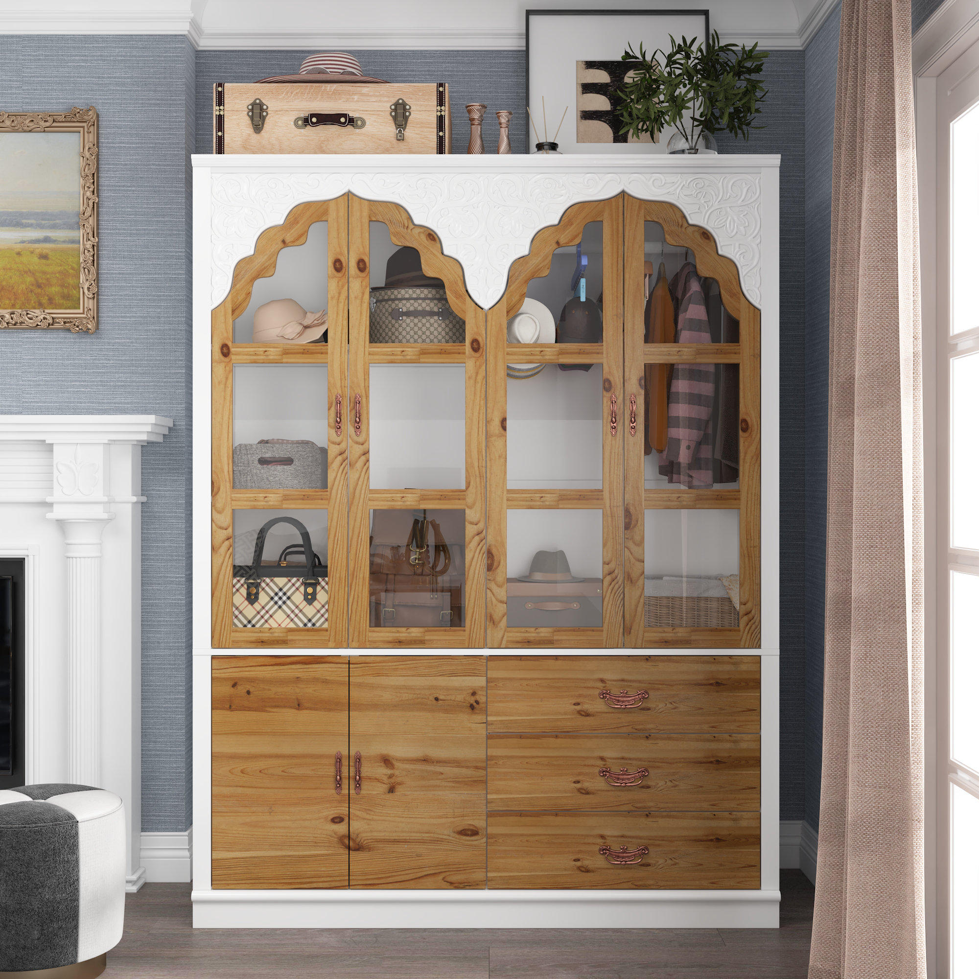 Red Barrel Studio® Darvens 3 Drawer Glass Door Entryway Cabinet Hall ...