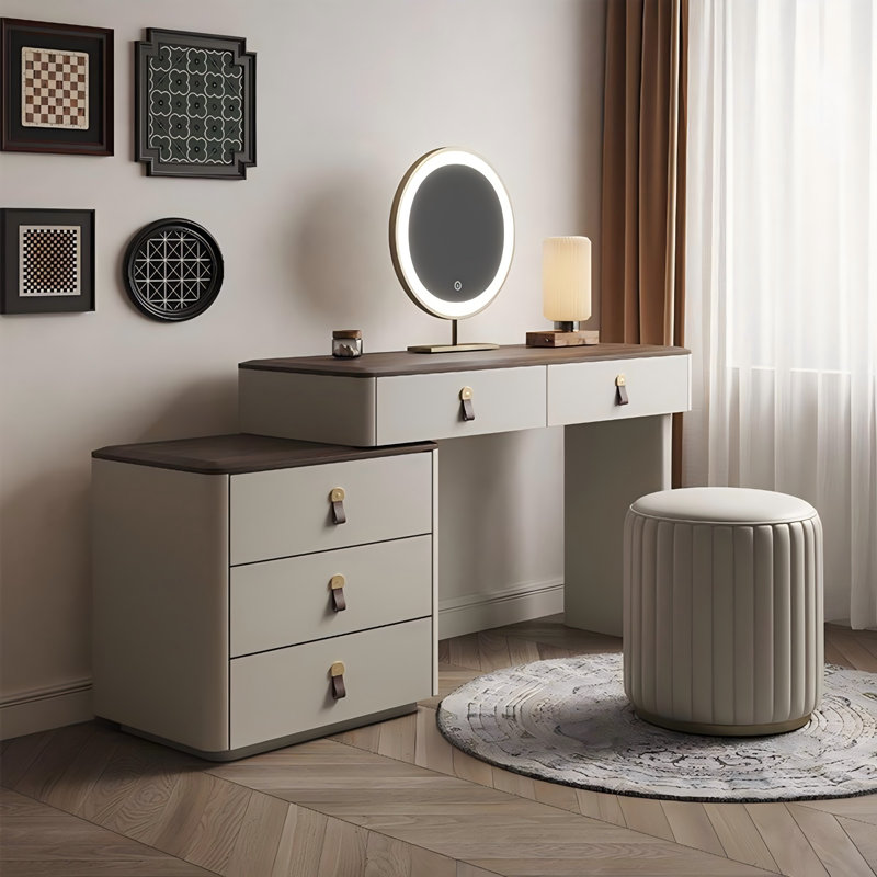 Everly Quinn Retro-Style Solid Wood Nightstand and Vanity Combo | Wayfair