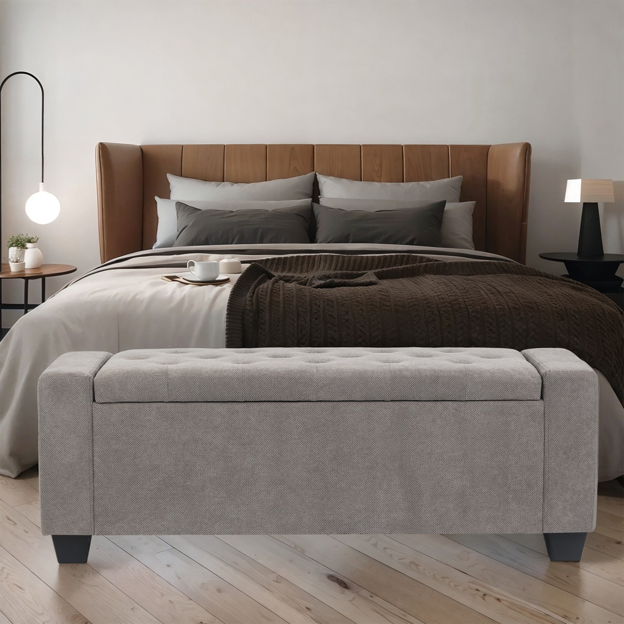 Adeco Trading 48 Inches Upholstered Storage Ottoman Bench & Reviews ...