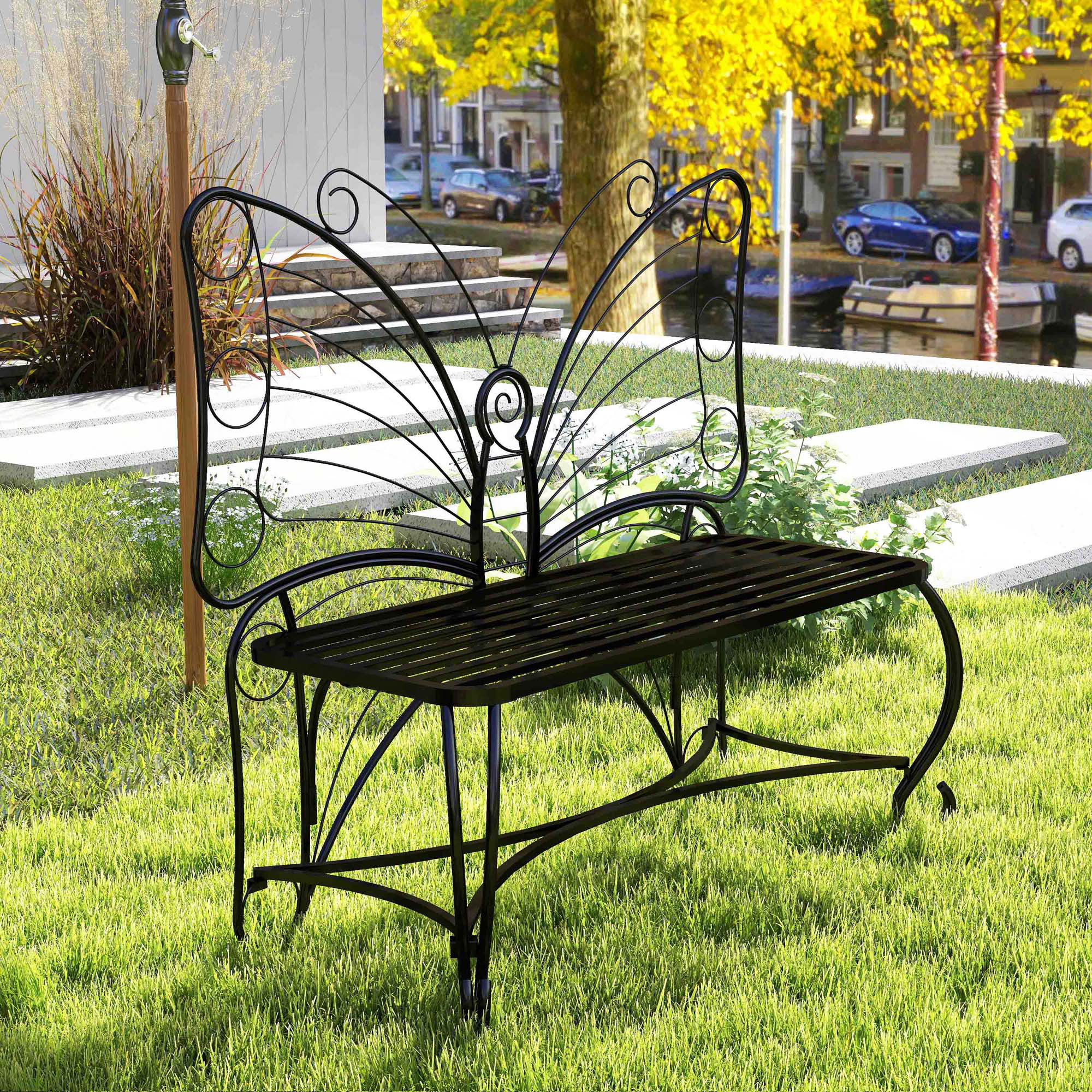 Red Barrel Studio® Butterfly Cast Metal Garden Bench,Outdoor Bench ...