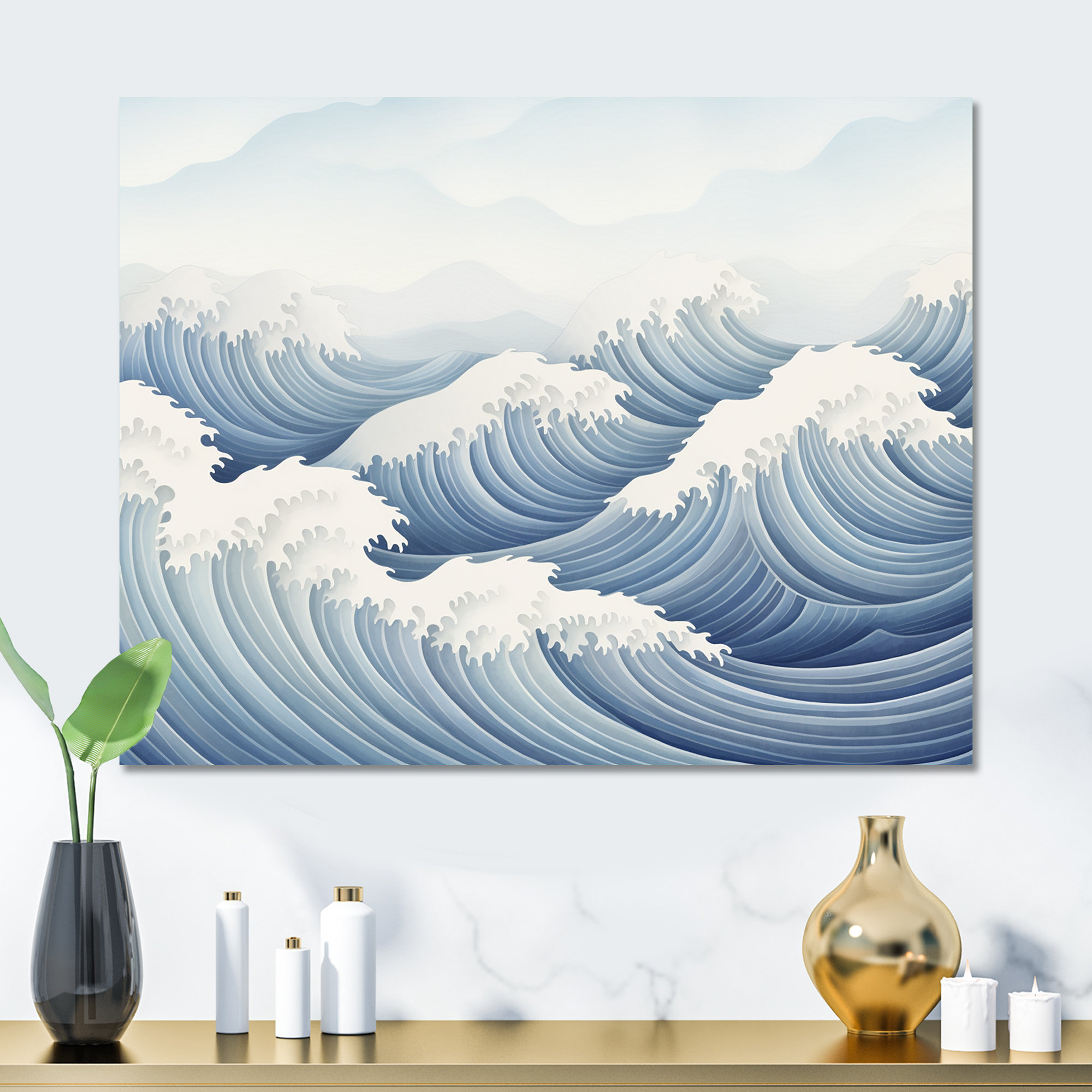 Beachcrest Home™ Harmonious Blue Waves Tides - Geometric Metal Wall Art ...