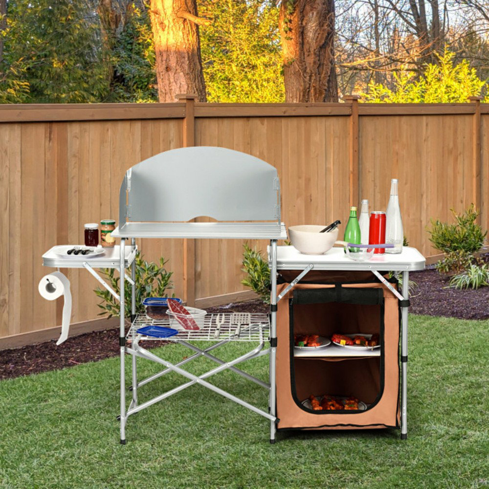 Arlmont & Co. Outdoor BBQ Portable Grilling Table with Windscreen Bag ...