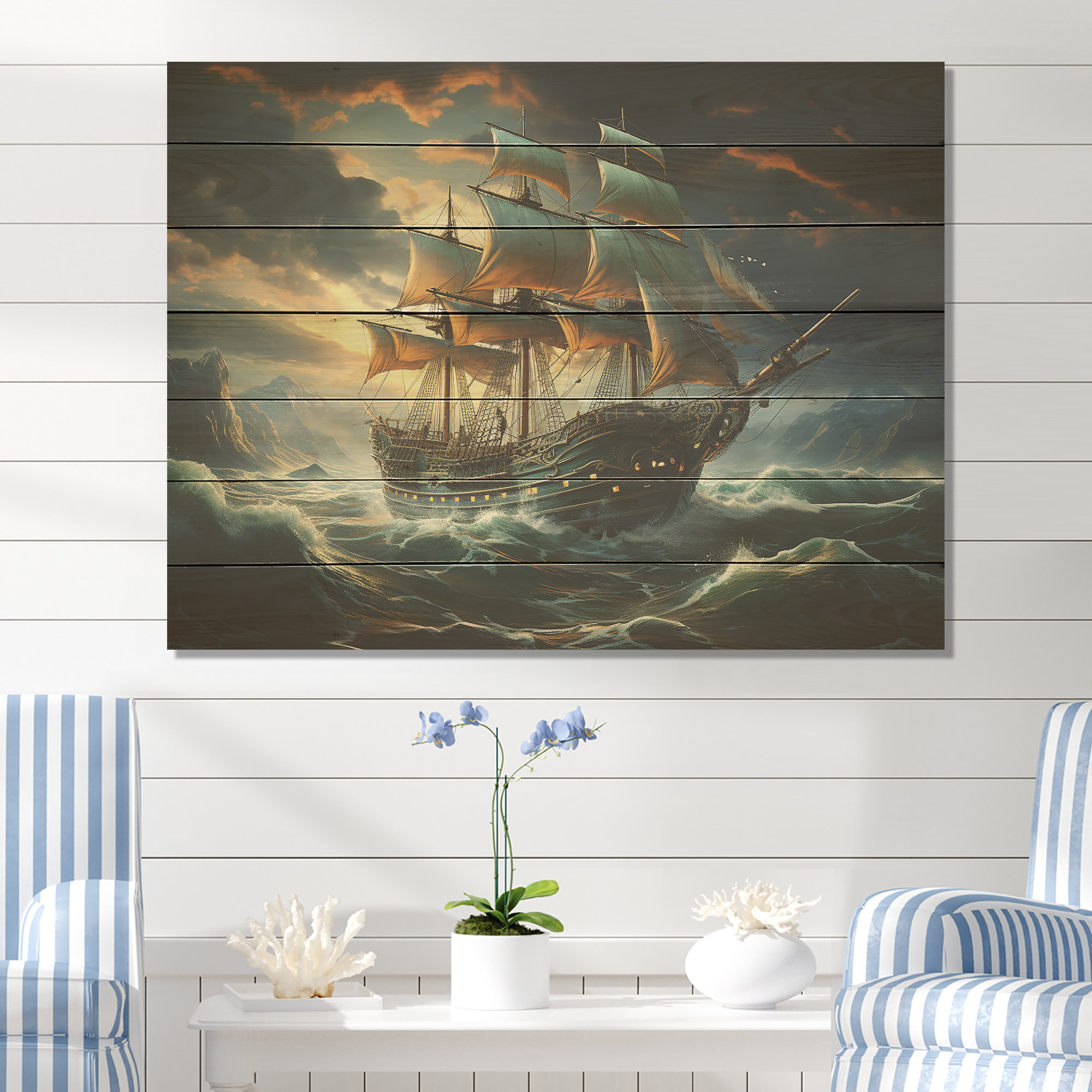 Breakwater Bay Pirate Ship Legacy I - Pirate On Wood Print | Wayfair