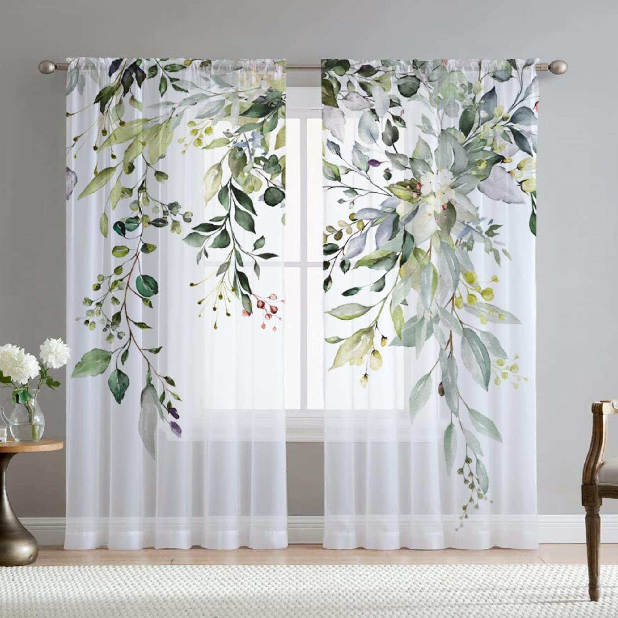 Lark Manor™ Eucalyptus Leaves Sheer Curtains For Living Room Length 2 ...