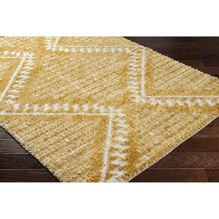 Foundry Select Khlani Kaja Southwestern Yellow Shag Area Rug | Wayfair