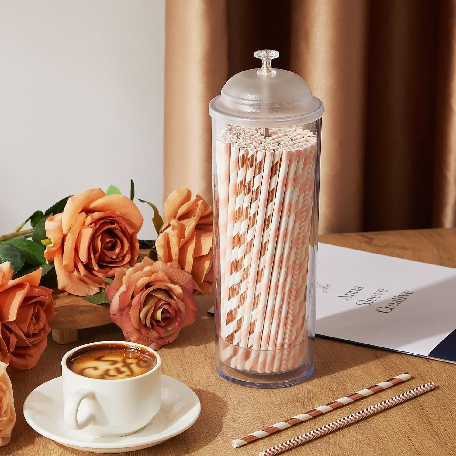 Elaine Mercure 2 Pcs Plastic Straw Dispenser Clear Straw Holder For ...