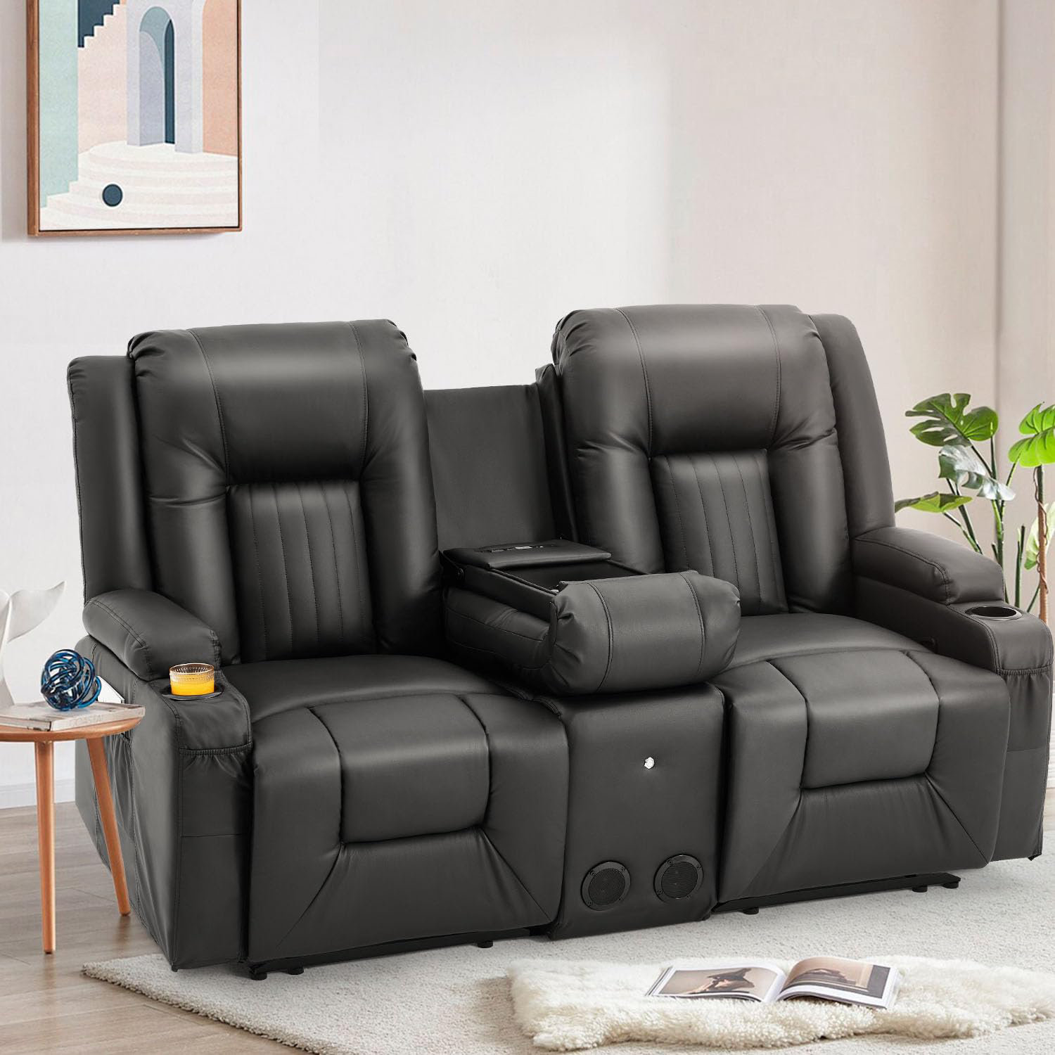 Hokku Designs Recliner Loveseat With Console&Bluetooth Speakers, Manual ...
