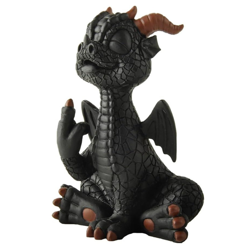 Winston Porter 5" Black Dragon Raising Middle Finger Funny Figurine ...