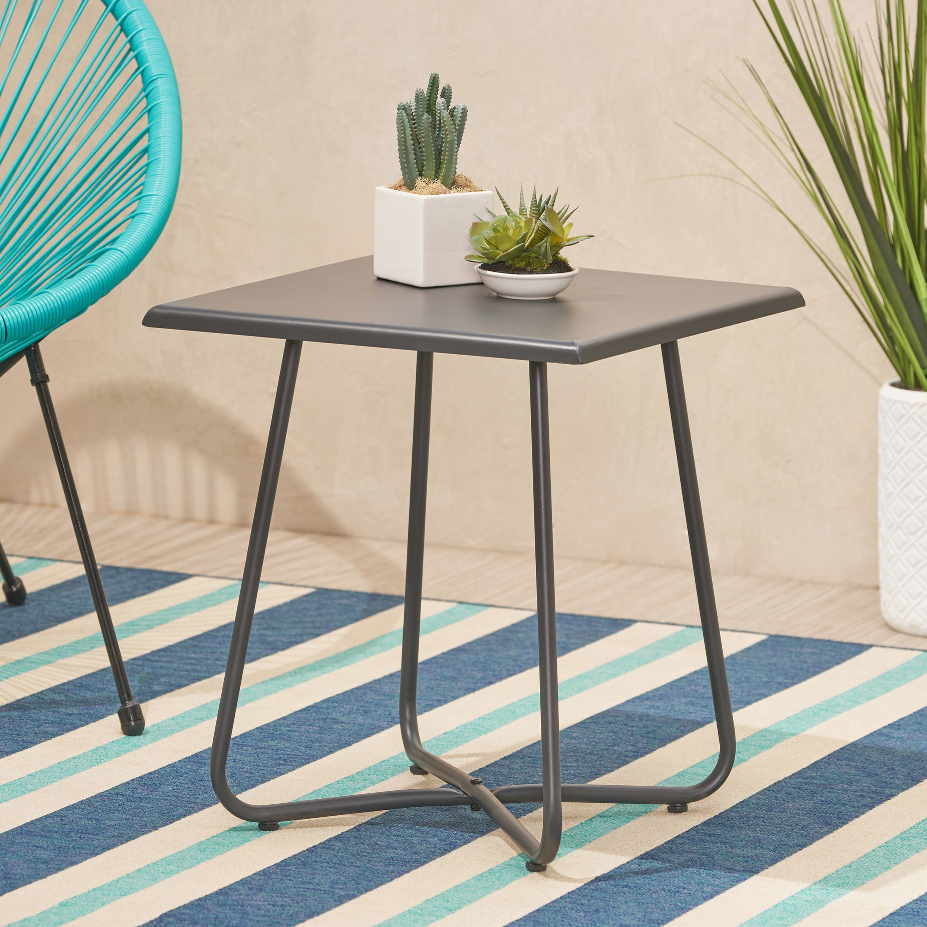 Ebern Designs Modern Side Table With Bold Straight Legs And Steel ...