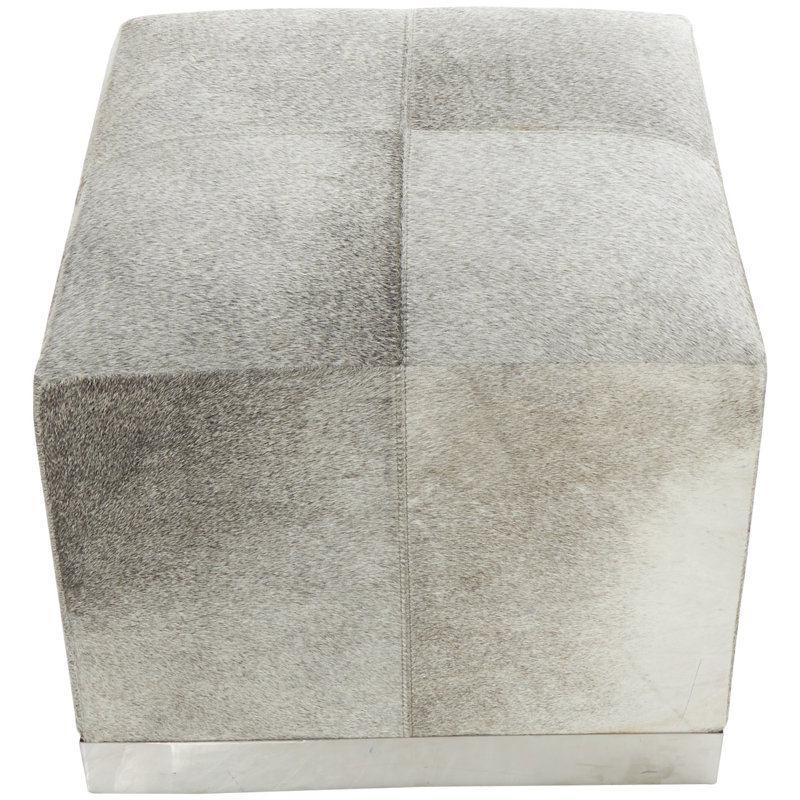 Foundry Select Leather Patchwork Gray Pouf with Stainless Steel Base ...