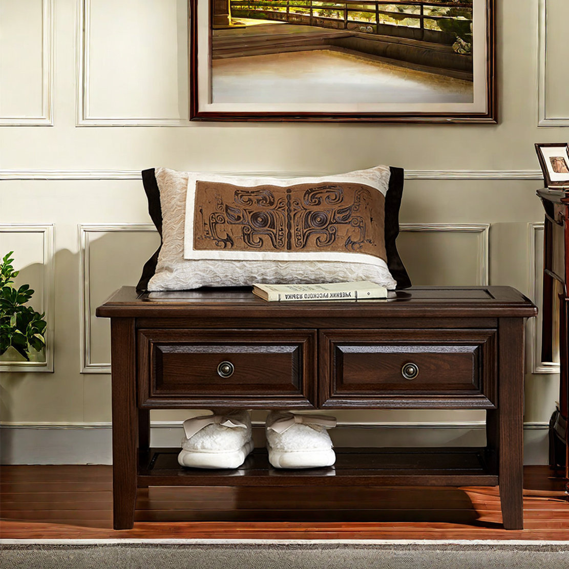 Winston Porter 4 Pair Solid Wood Shoe Storage Bench | Wayfair