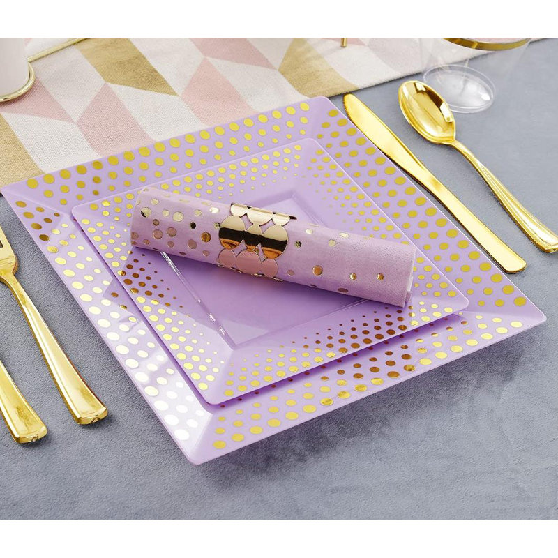 COEN 175-piece set lavender square plastic plates | Wayfair