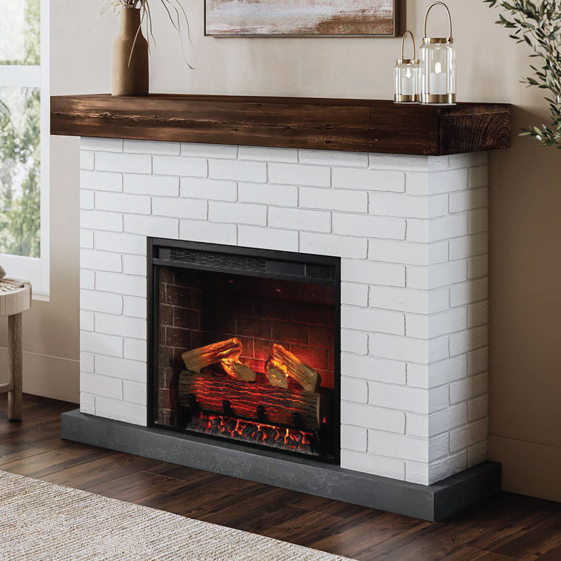 Country Living Jackson White Faux Brick Surround, Wood Mantel & 28 ...