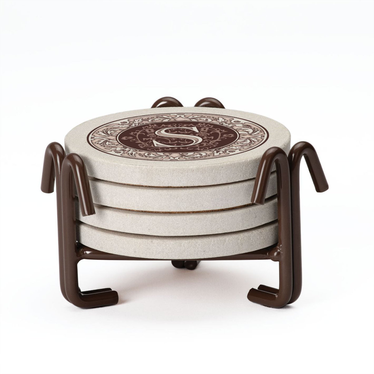 Ophelia & Co. 4 Pack Monogram Sandstone Coasters in Bronze Iron Ram ...