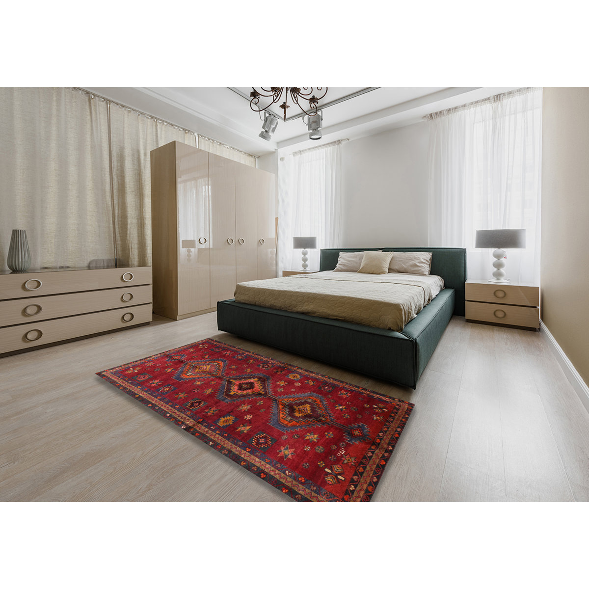 Bungalow Rose Traditional Red/ Navy Blue/Orange Area Rug | Wayfair