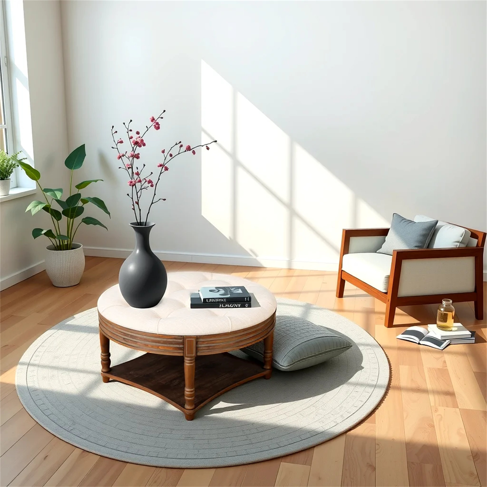 Alcott Hill® Large Round Waterproof Ottoman Coffee Table 2-Layer ...