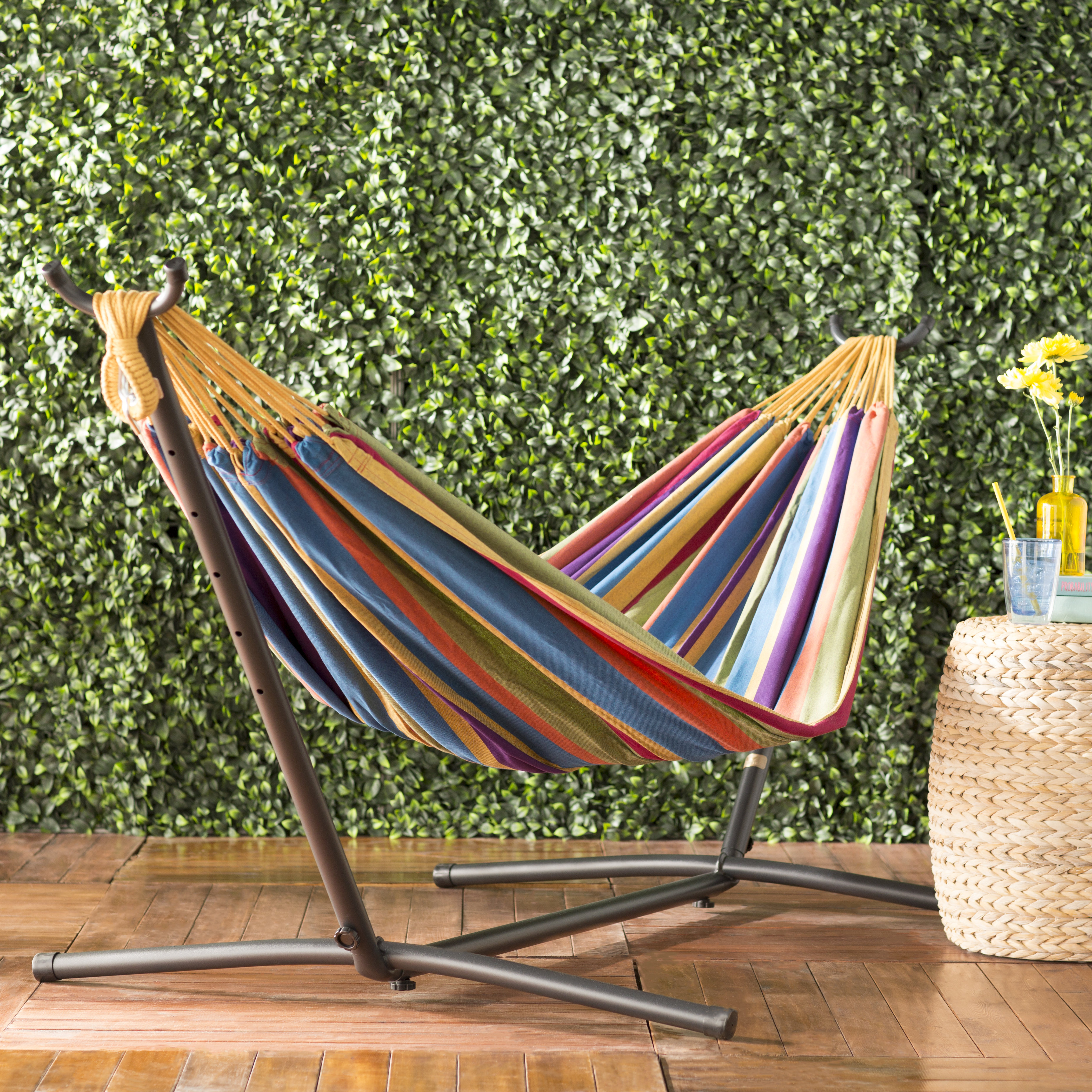 Arlmont & Co. Vivere Dorinda Double Cotton Hammock with Space Saving ...