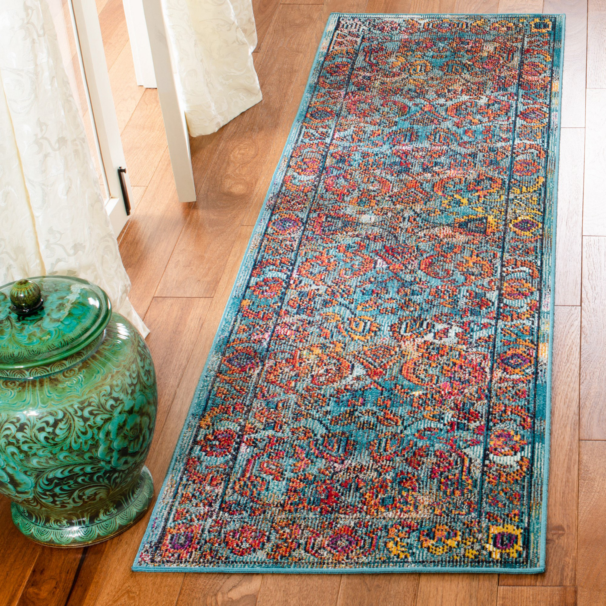 Blue Elephant Power Loomed Polypropylene Light Blue/Orange Rug ...