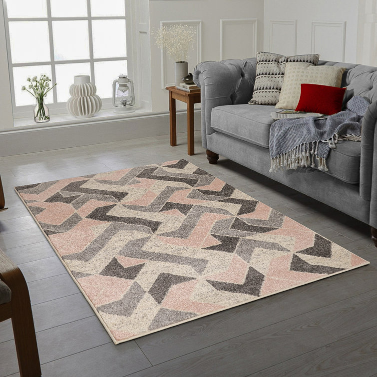 Metro Lane Machine Woven Blush Pink Rug | Wayfair.co.uk