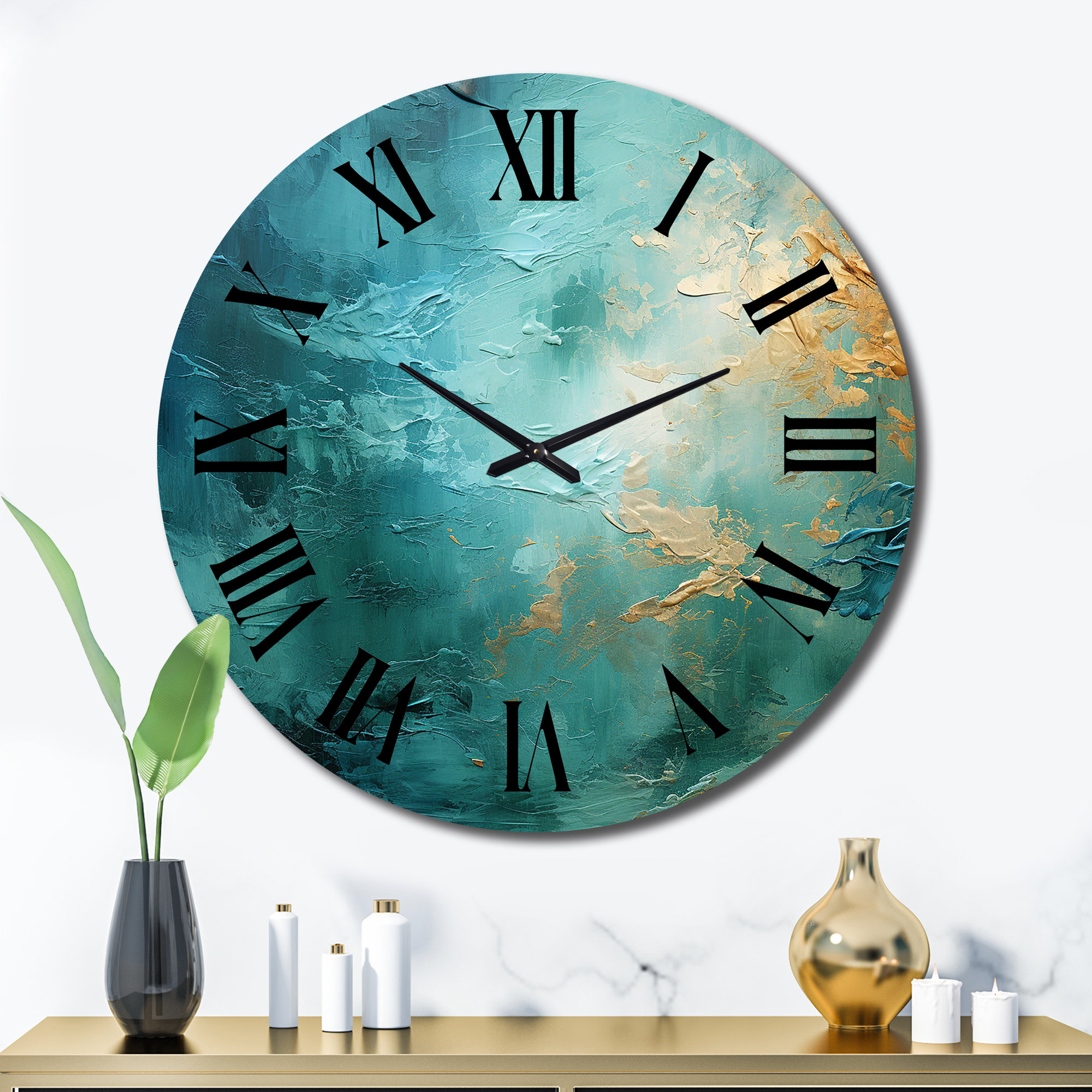 East Urban Home Teal Oasis III - Abstract Landscape Wall Clock | Wayfair