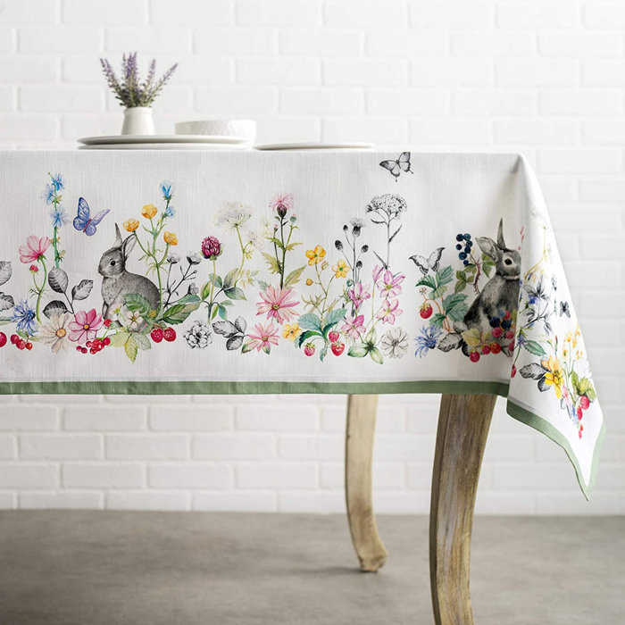 The Holiday Aisle® Finnur Square Floral Easter Cotton Tablecloth | Wayfair