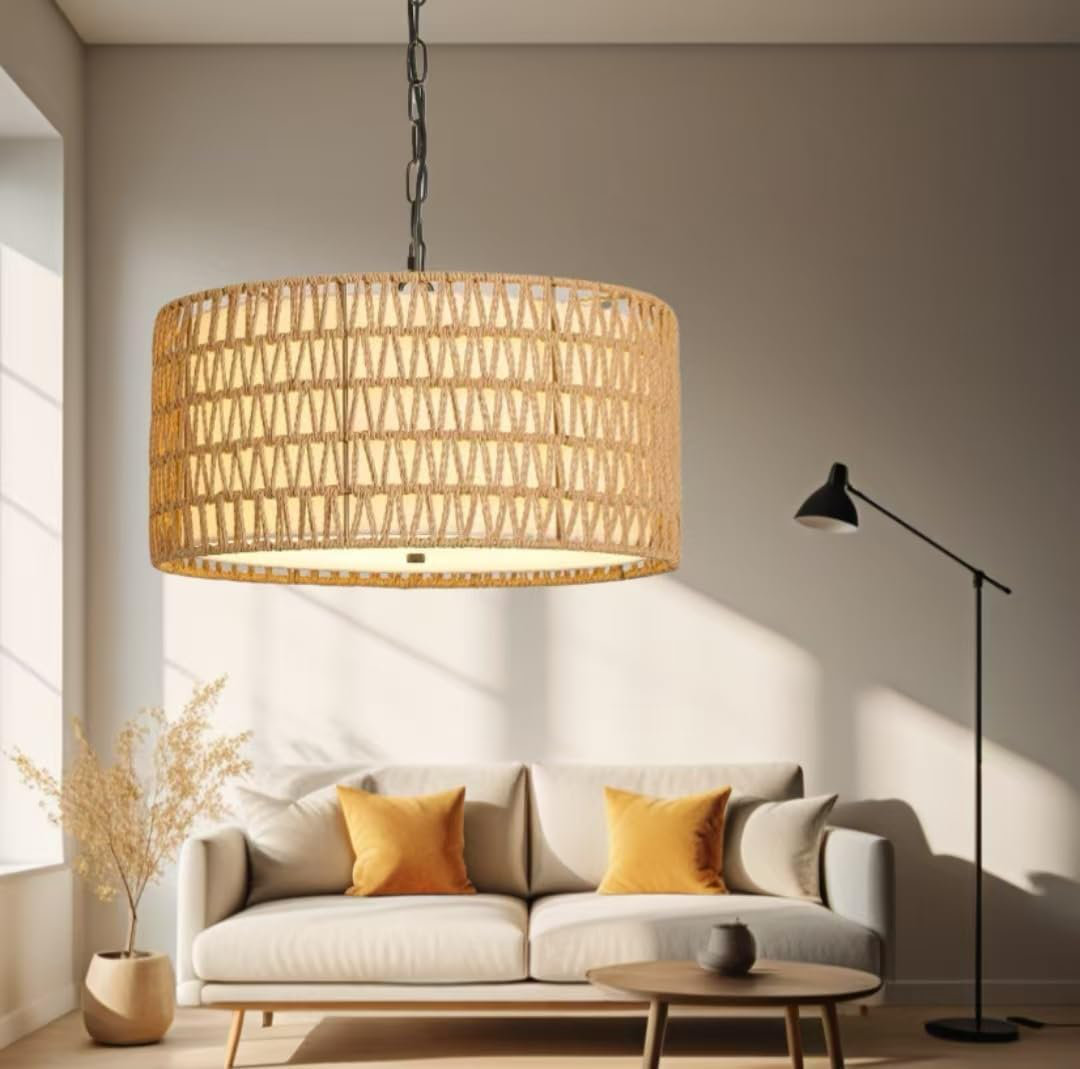 Bayou Breeze Hand Woven Rattan Chandelier, 5-Light Boho Pendant Light ...