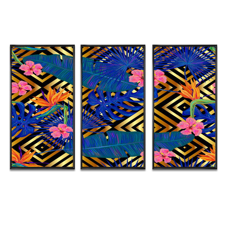 Bay Isle Home Abstract Retro Design I Framed On Canvas 3 Pieces Print ...