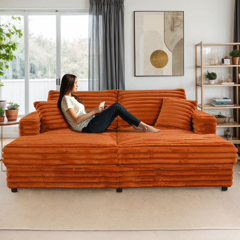 Mercer41 Oversized 86" Double Chaise Lounge Sofa Chair Indoor ...