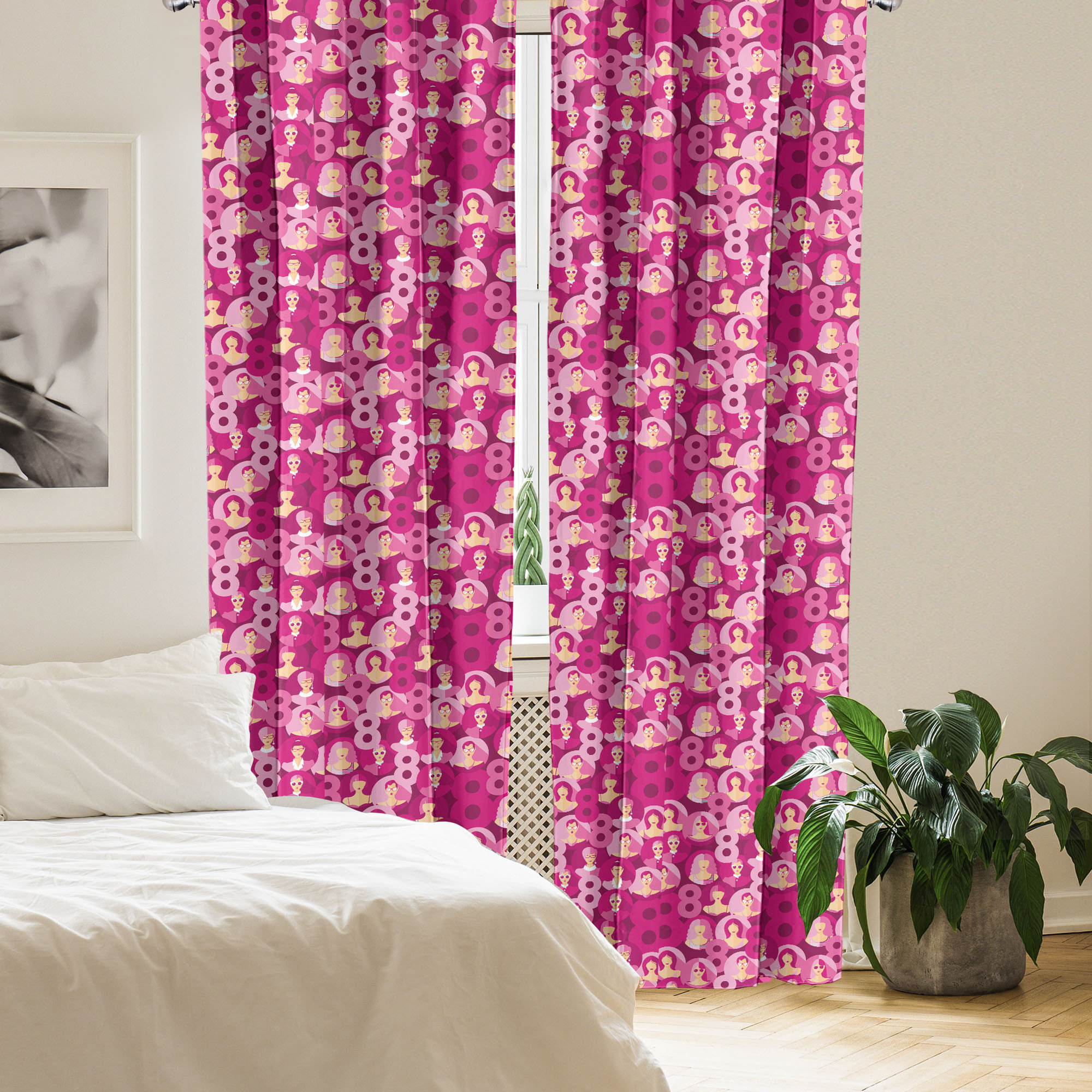 East Urban Home Women's Day 4-Panel Curtains, Circular Lady Portraits ...